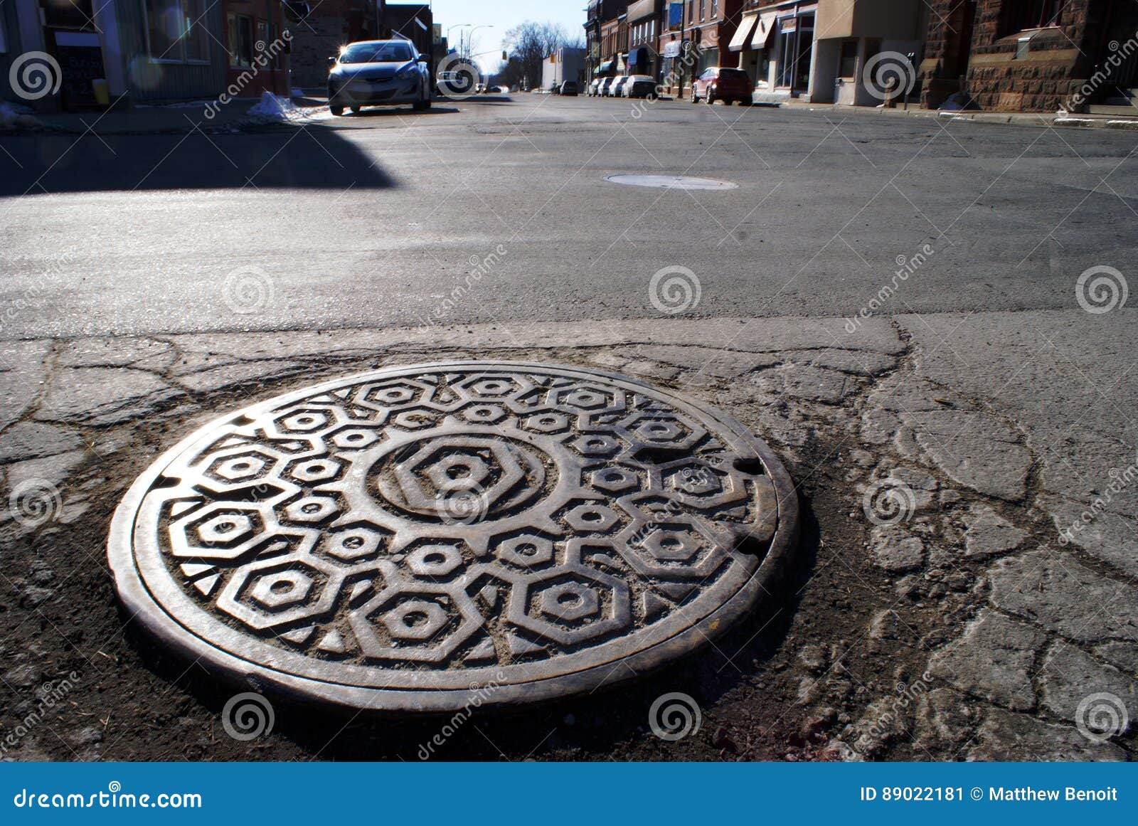 Downtown Urban Street View stock image. Image of manhole - 89022181