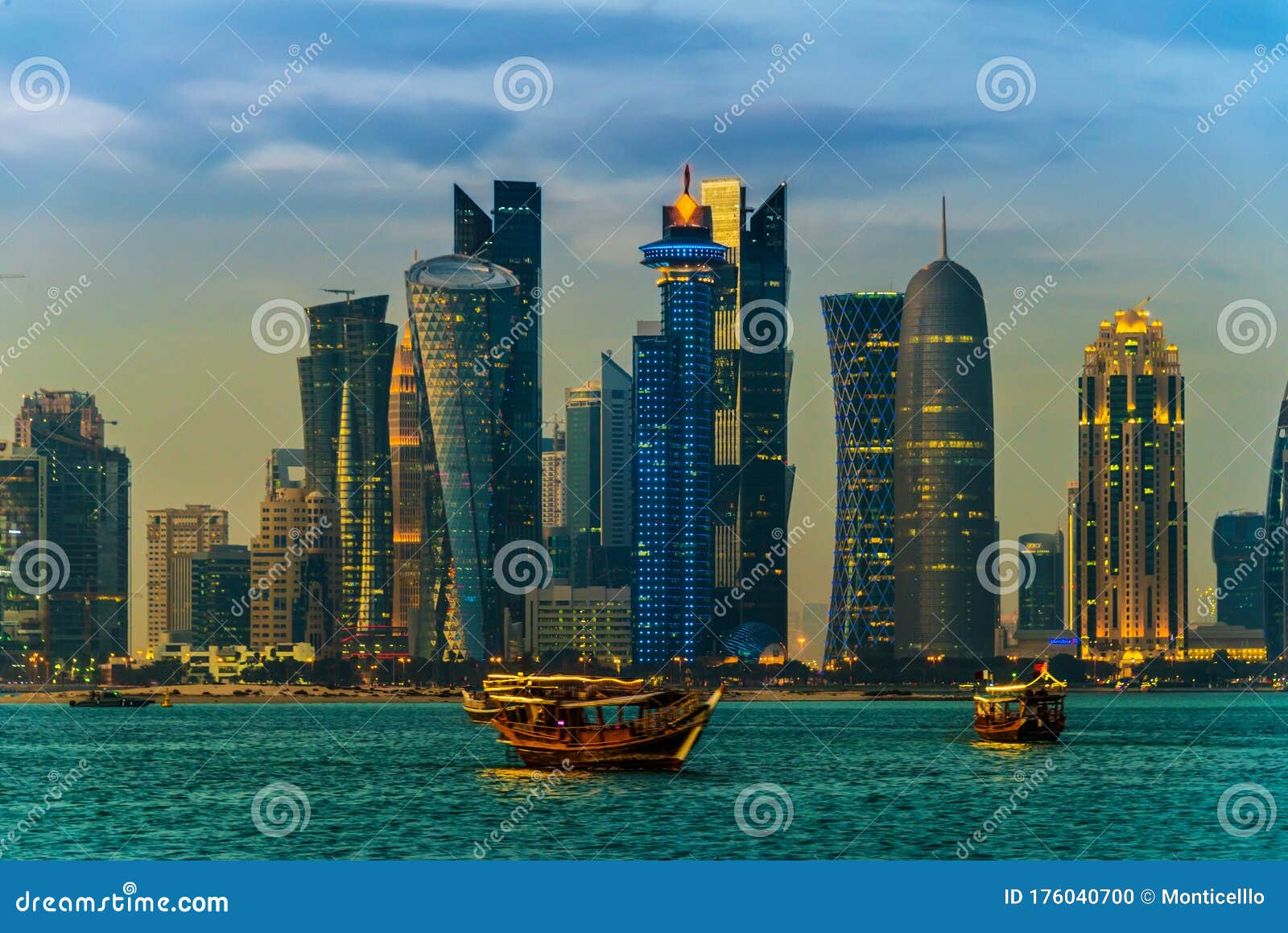 Downtown Waterfront of Doha, Qatar after Sunset Editorial Image - Image ...