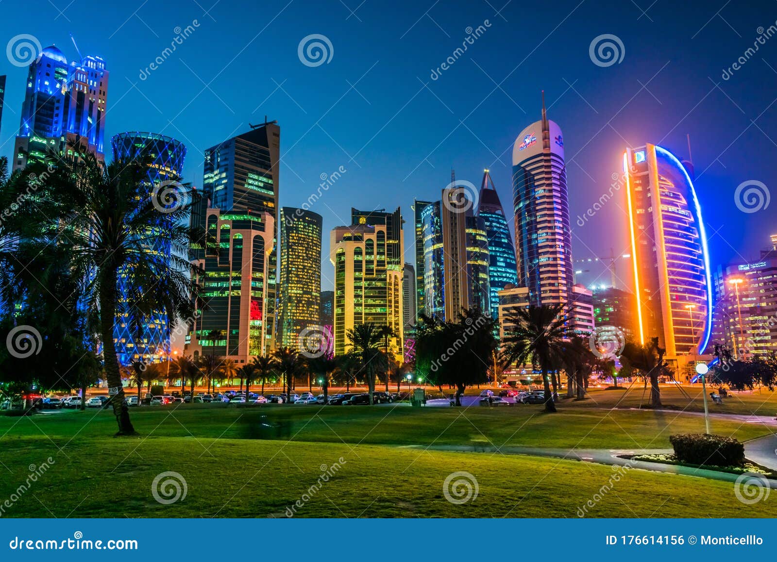 Downtown Waterfront of Doha, Qatar after Sunset Editorial Photo - Image ...
