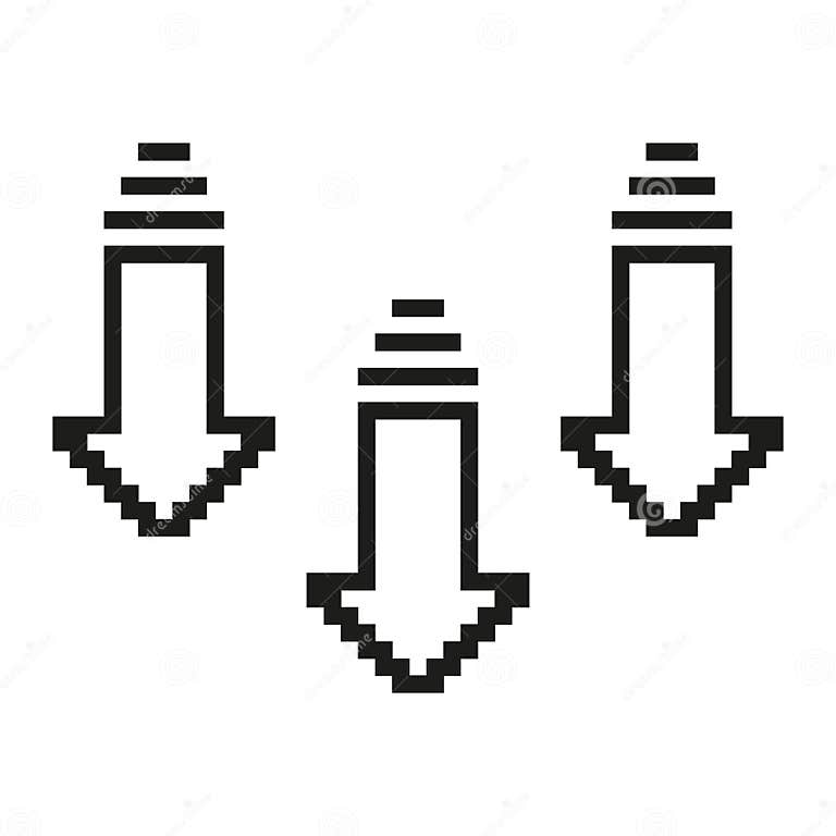 Downward Arrows Pixelated Icon. Pixel Art Symbol of Decrease or Download. Three Arrows Pointing ...