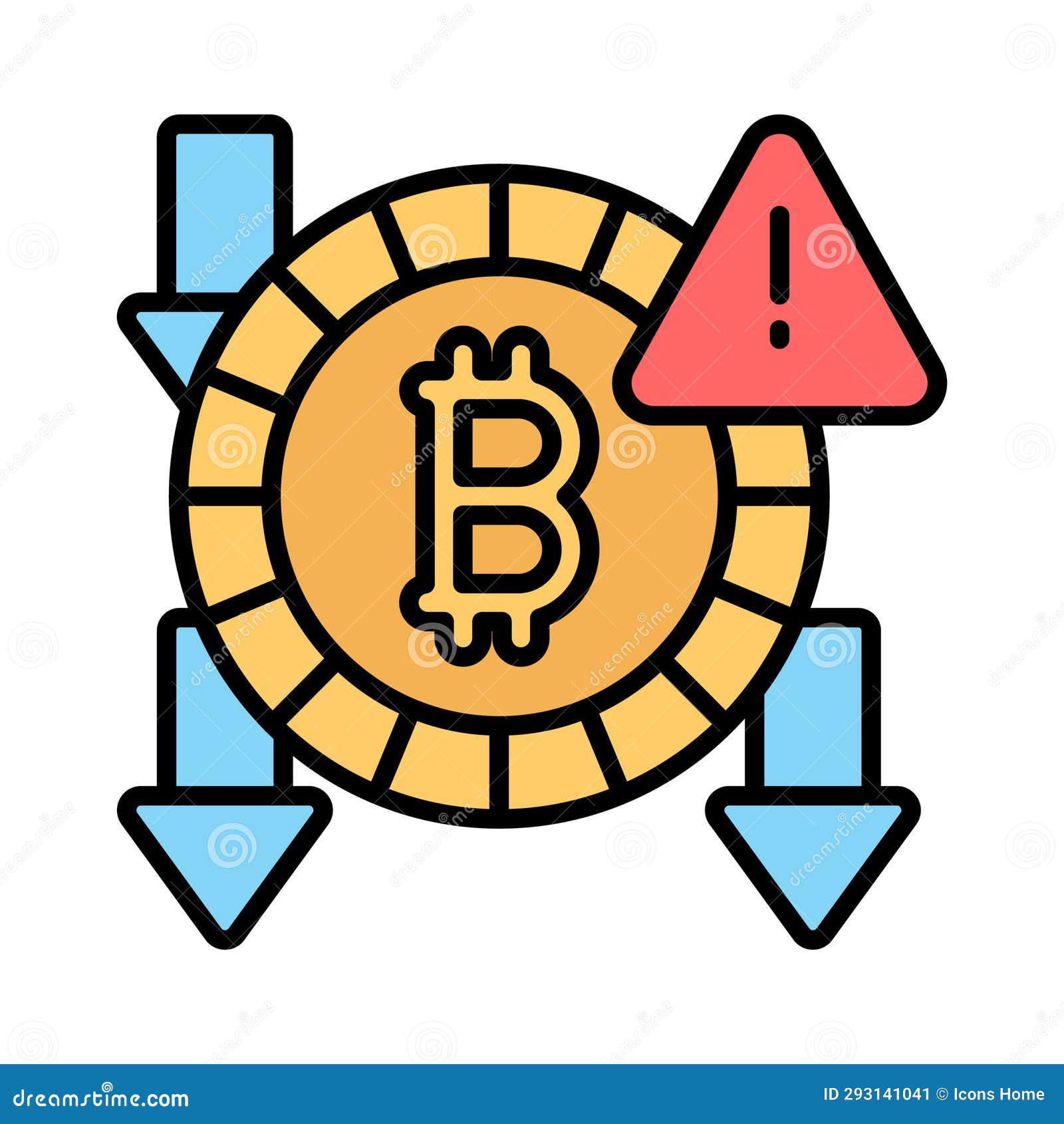 Downward Arrows and Warning Sign with Bitcoin Showing Concept Vector of ...