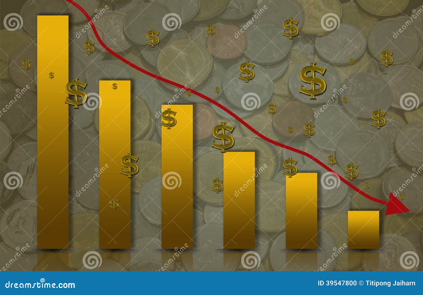 Downward Bar-graph with Dollar Sign. Stock Illustration - Illustration ...