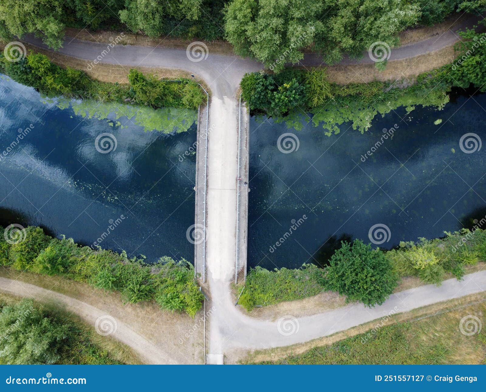 Downward Drone Shot of River Path and Bridge in Hoddesdon Stock Image ...