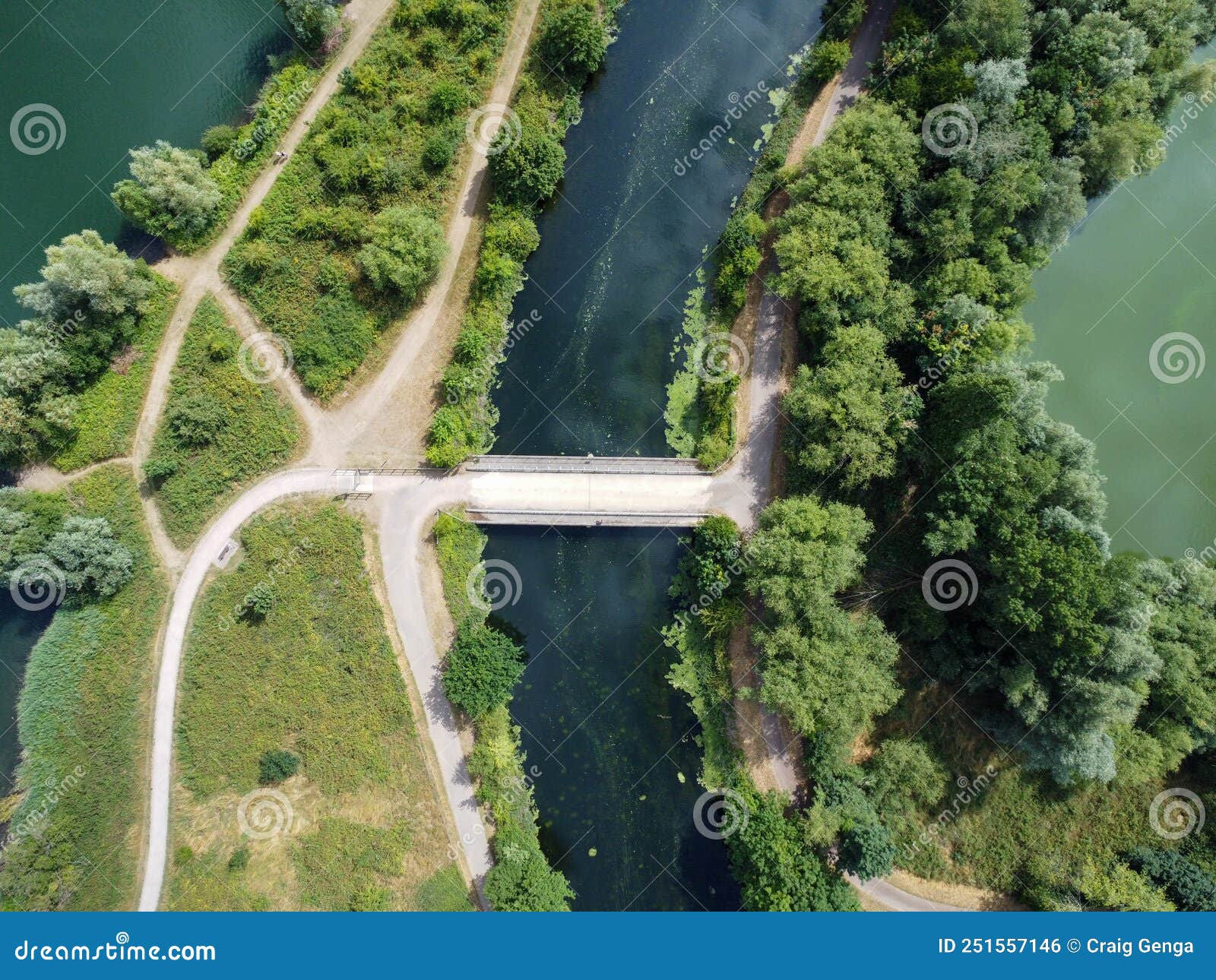 Downward Drone Shot of River Path and Bridge in Hoddesdon UK Stock ...