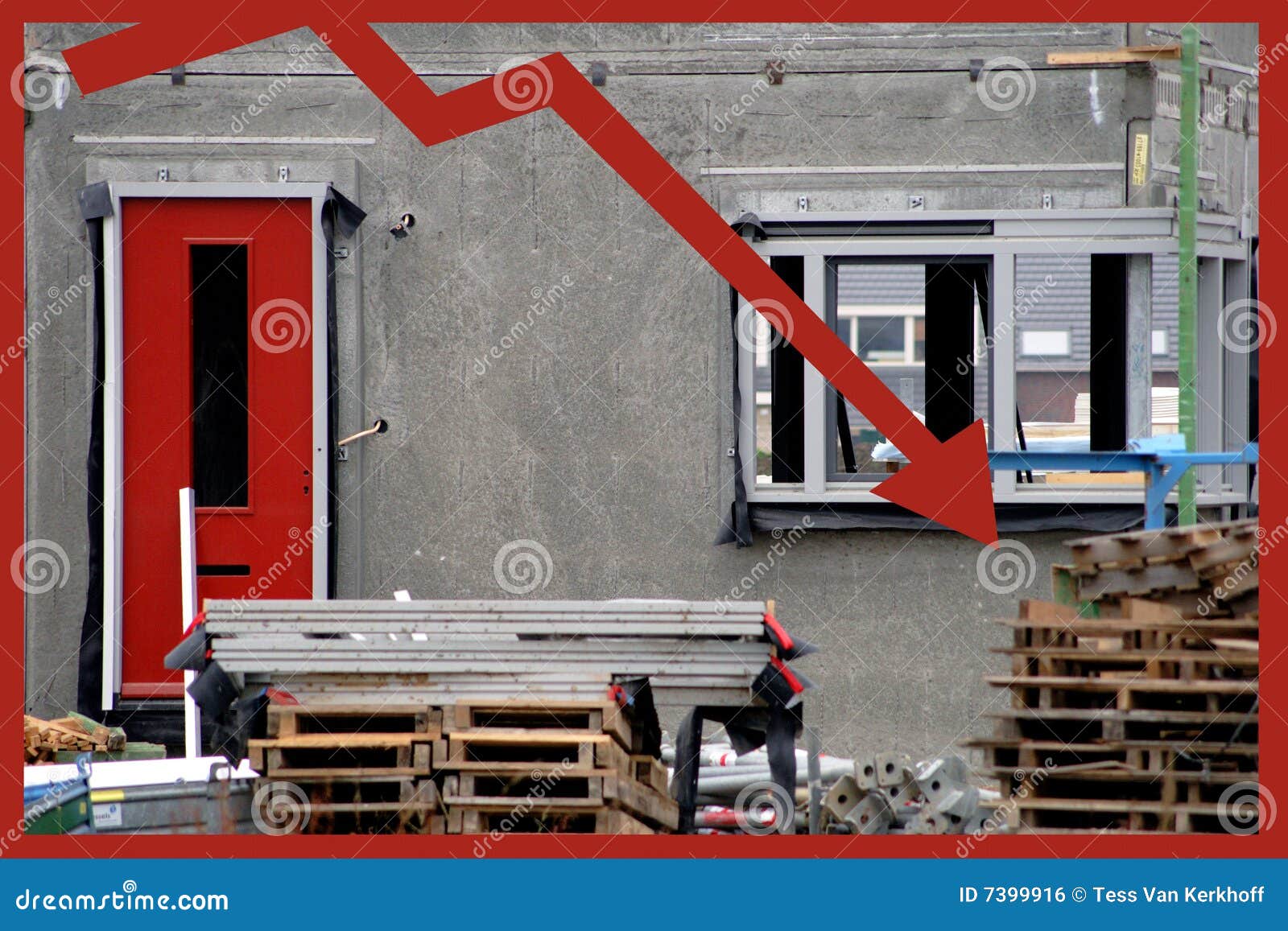 Downward Trend Arrow on House Stock Photo - Image of outdoors, facade ...