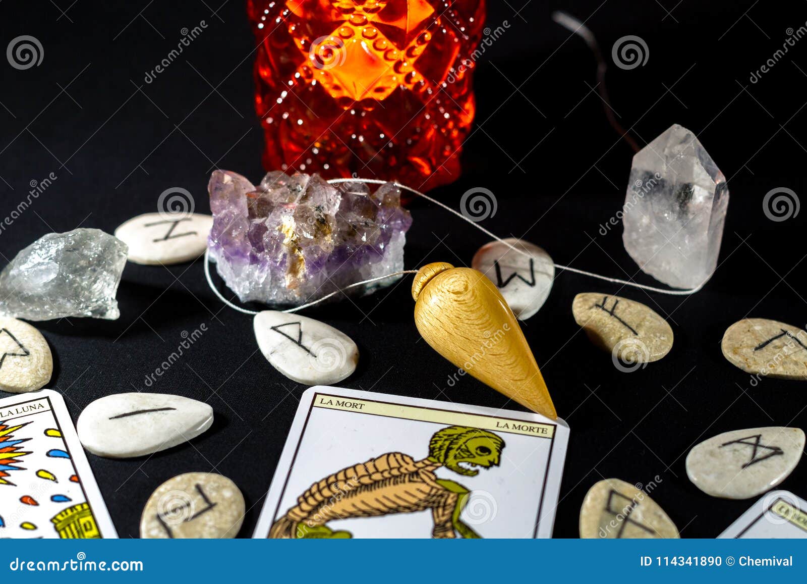 Dowsing Pendulum with Amethyst & Quartz Stock Photo - Image of candle ...