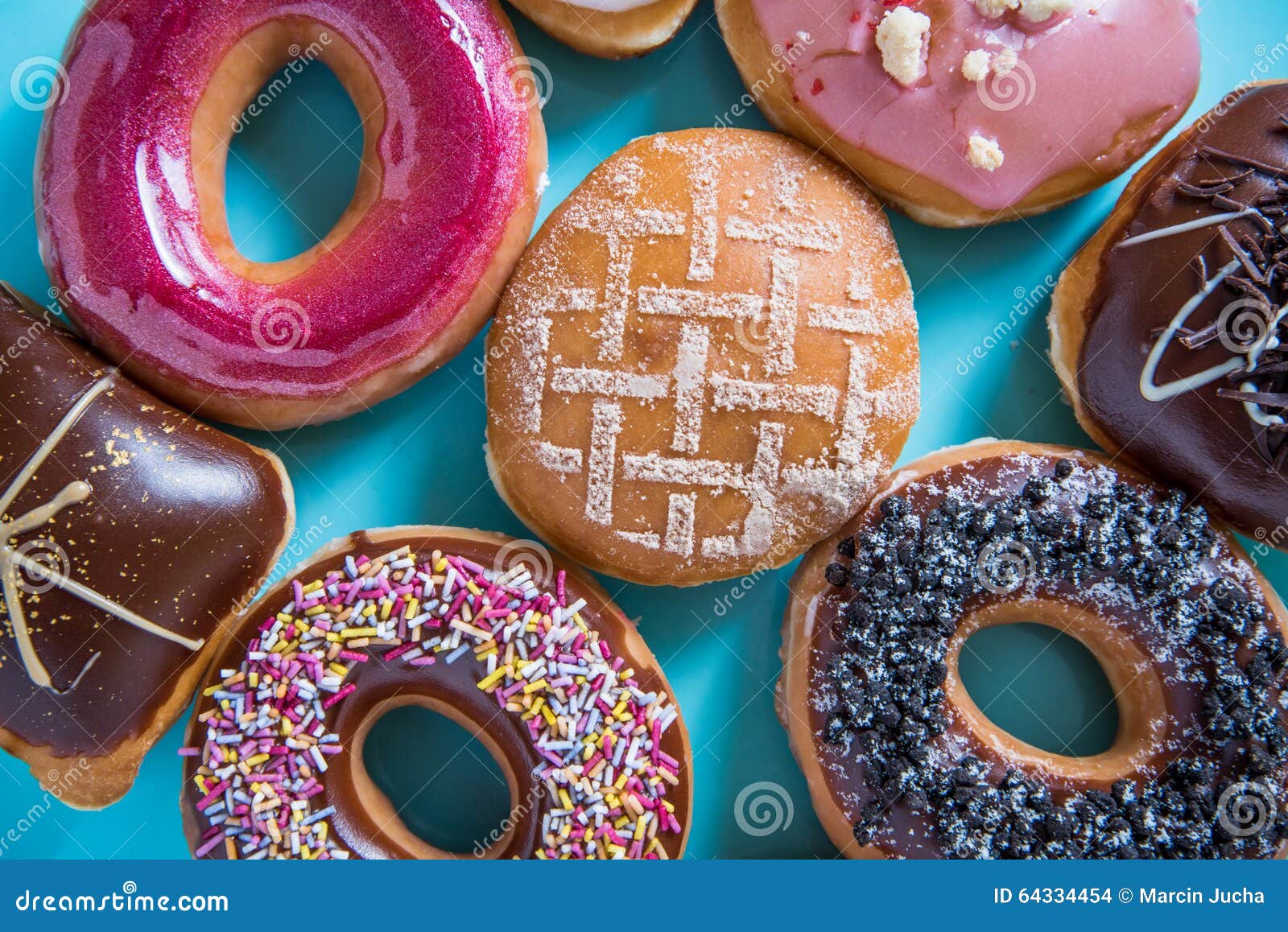 Dozen of Artisan Donuts Overhead View Stock Photo - Image of treat ...