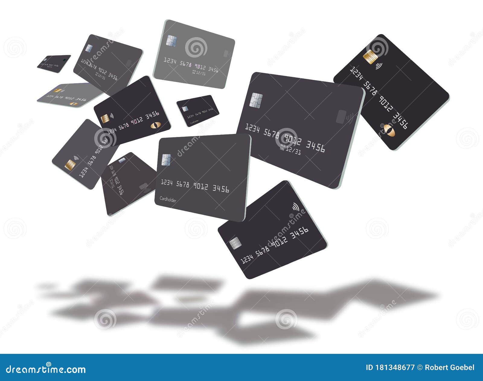 A Dozen Credit Cards, Or Debit Cards, Are Seen Flying And Floating ...