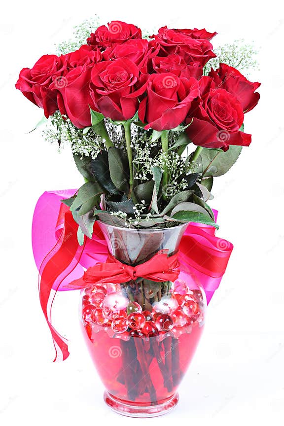 Dozen red roses in vase stock image. Image of flora, bouquet - 13165467
