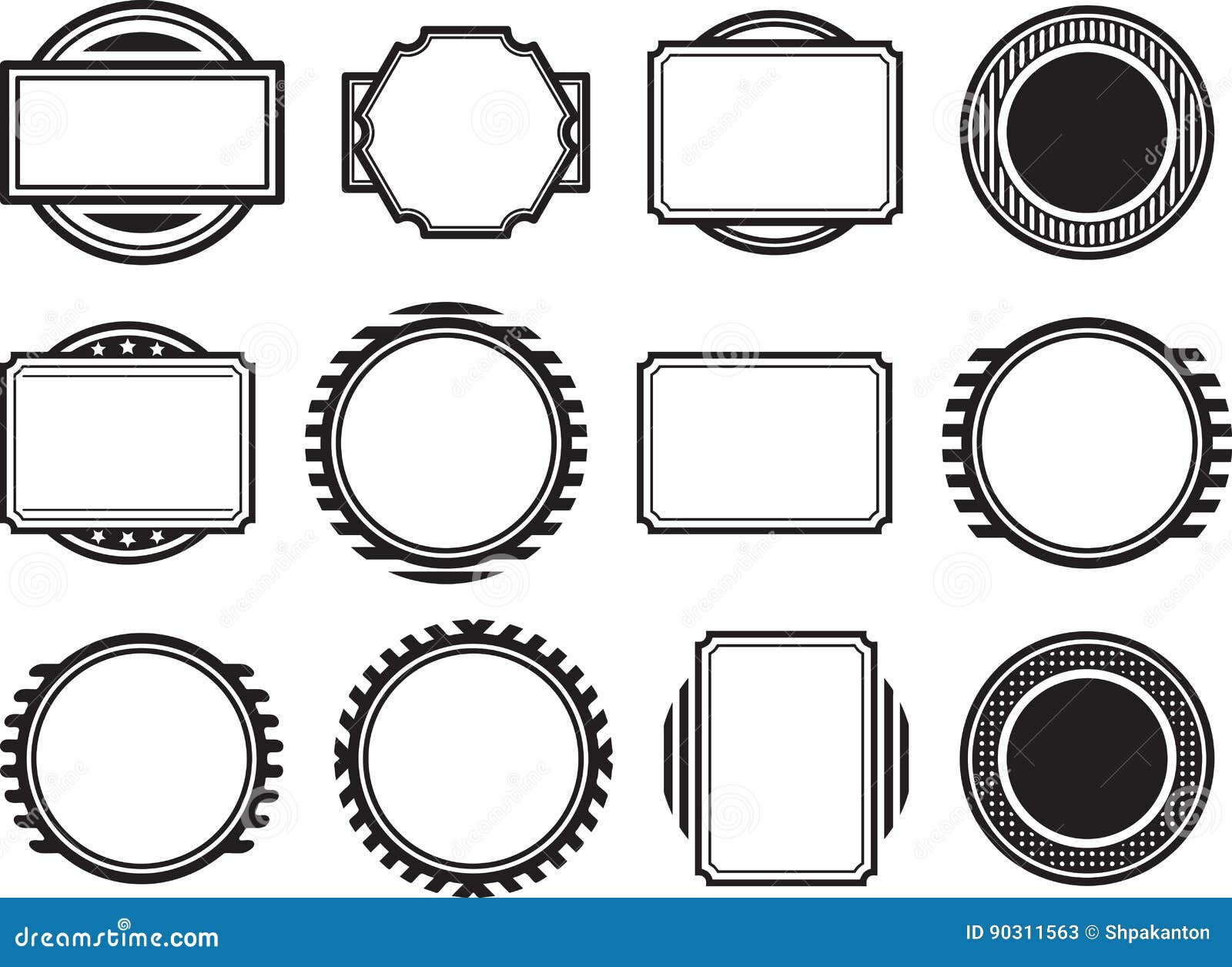 Dozen of Solid Black Templates for Rubber Stamps Stock Vector ...