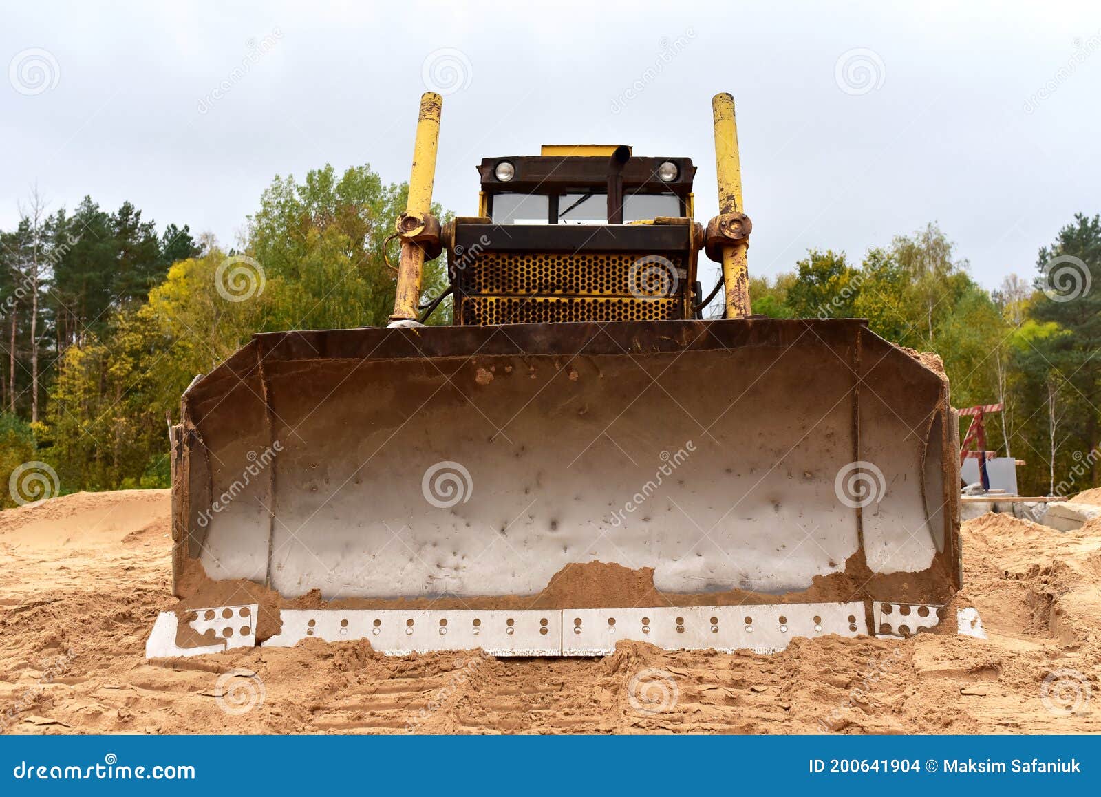 Dozer at Road Construction and Bridge Projects in Forest Area. Heavy ...