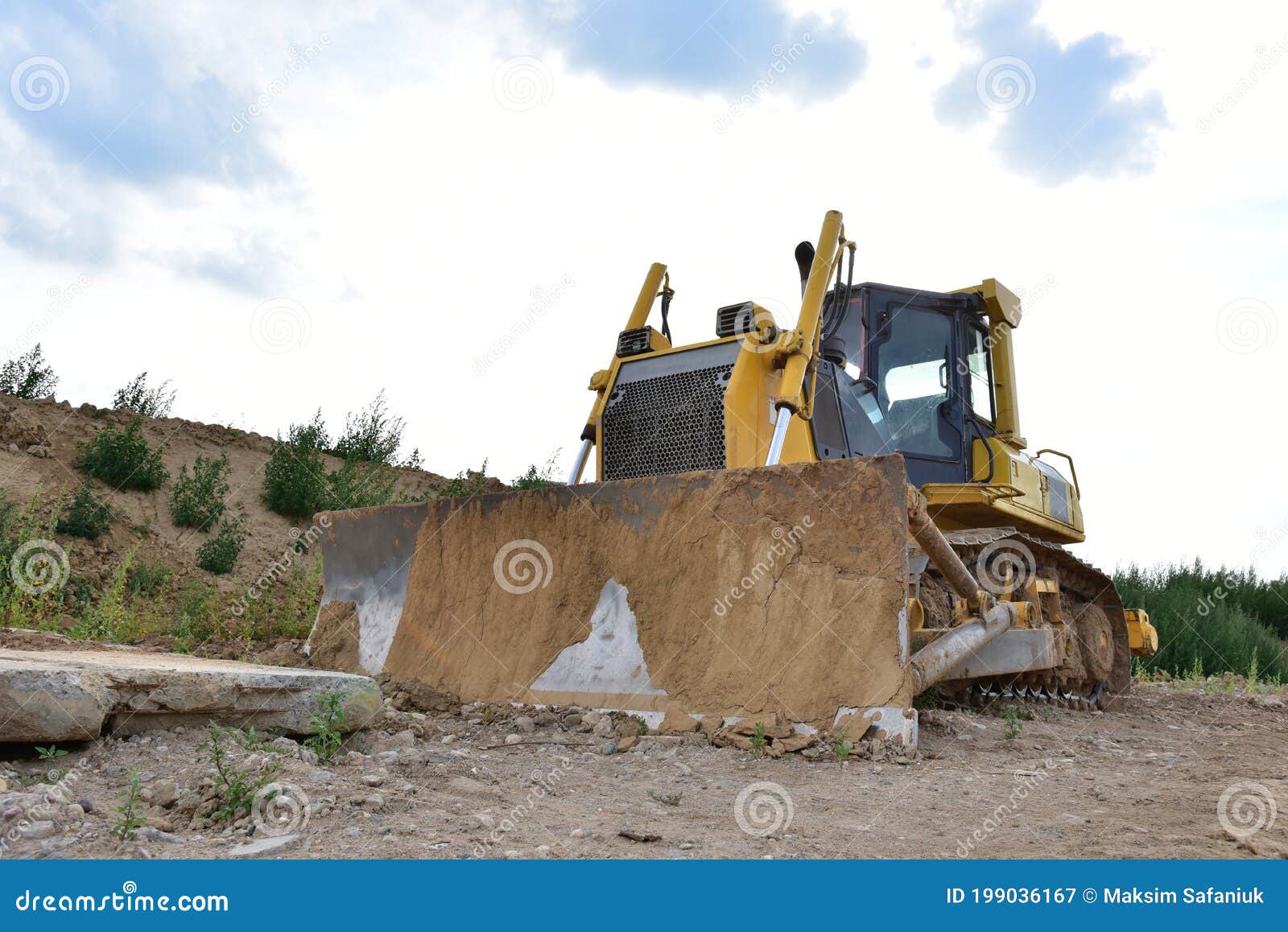 Dozer Working at Construction Site. Bulldozer for Land Clearing ...