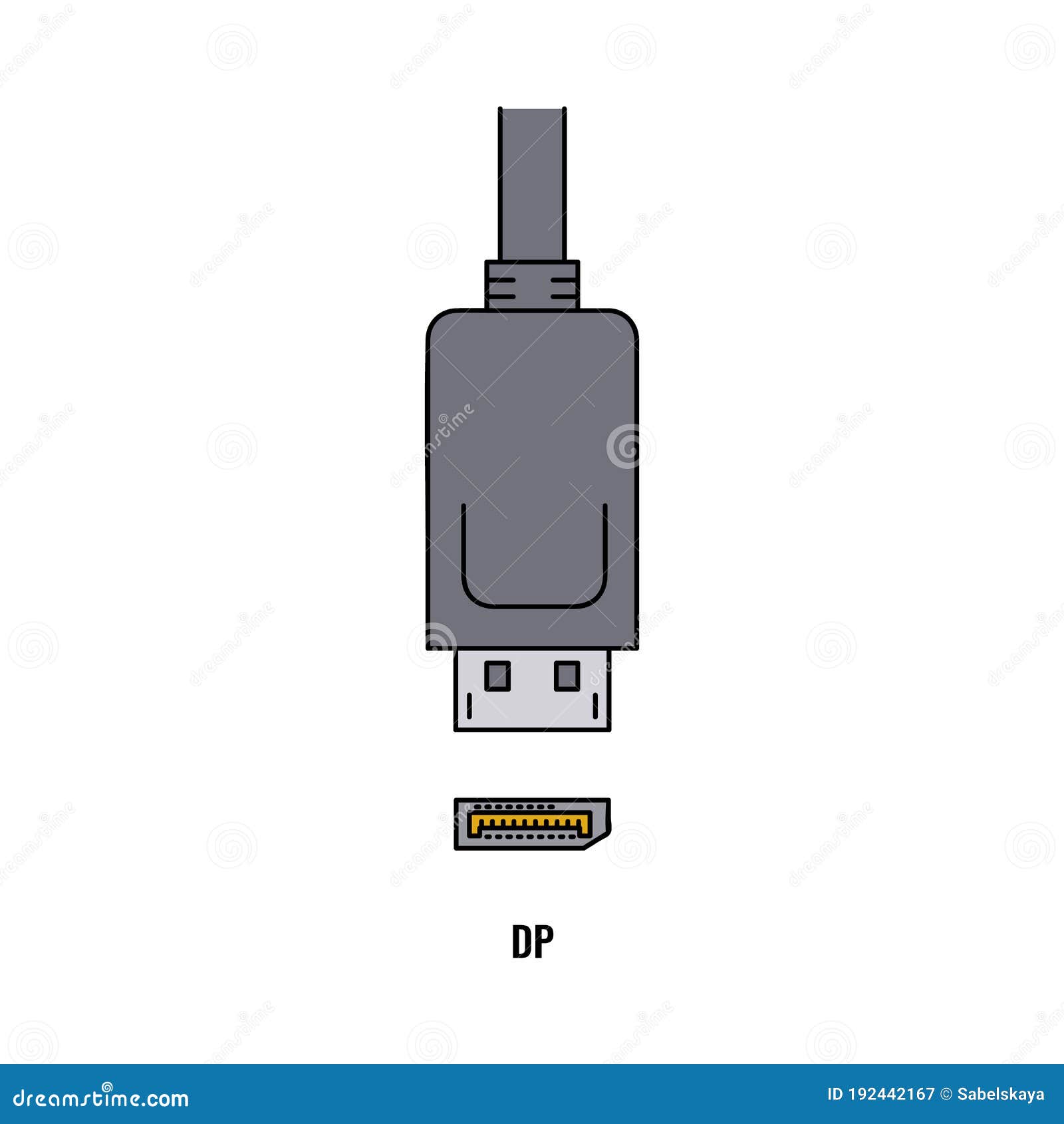 DP Computer Connector Cable and Port Icon, Sketch Vector Illustration ...