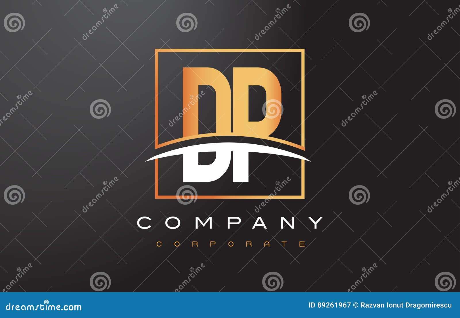 DP D P Golden Letter Logo Design with Gold Square and Swoosh. Stock ...