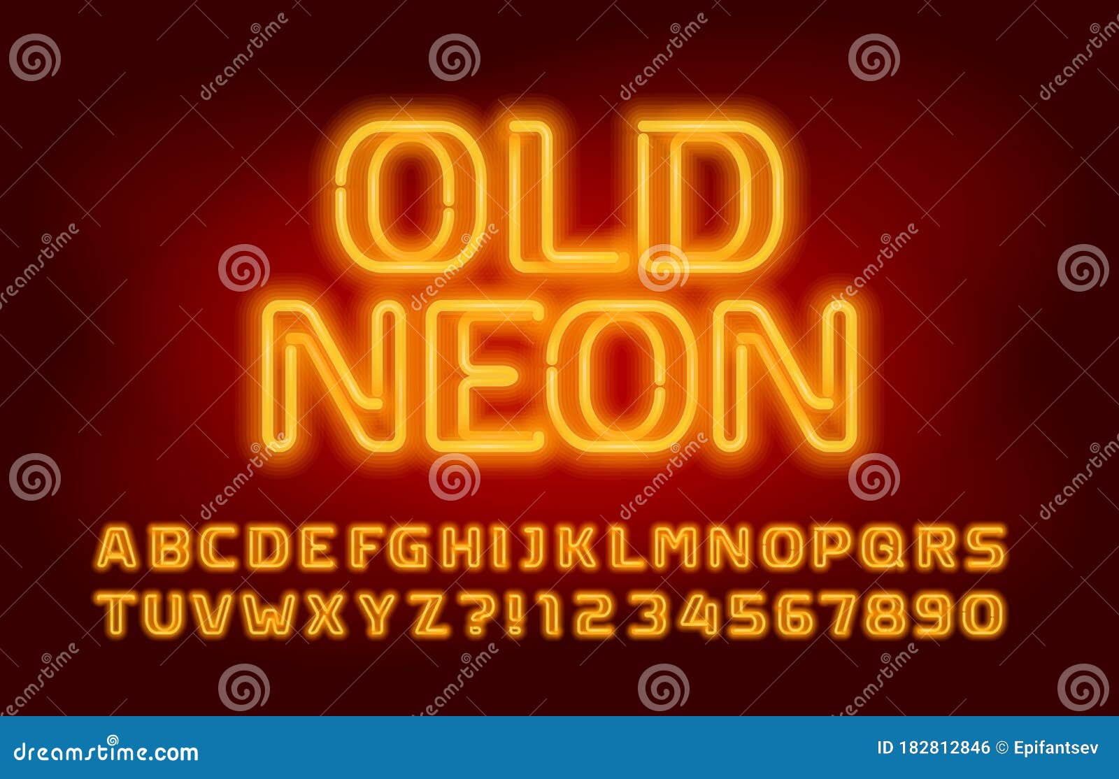 Old Neon Alphabet Font. Glowing Yellow Neon Color Letters and Numbers ...