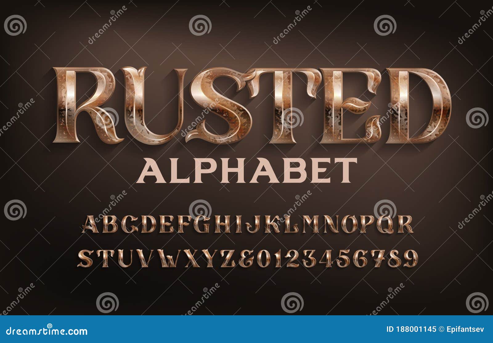 Rusted Alphabet Font. Ancient Scratched Metal Letters and Numbers Stock ...