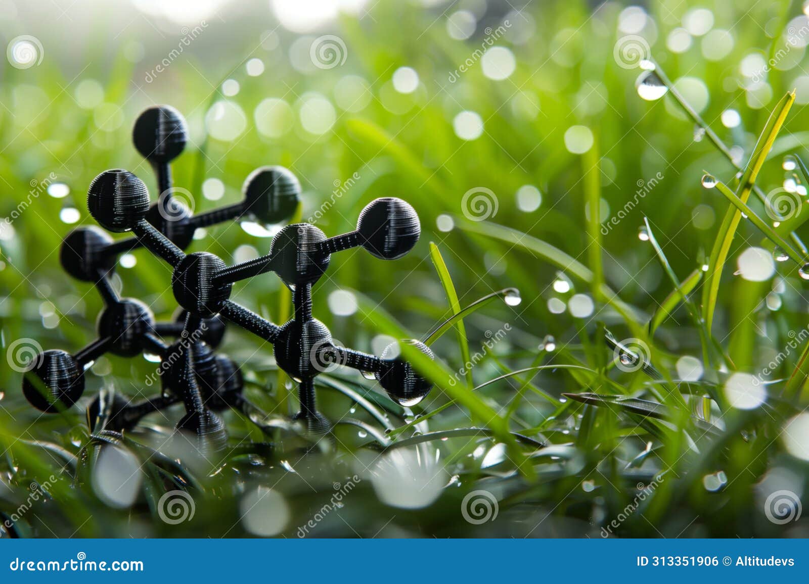 3dprinted Molecule Model with Dewy Grass Field Behind it Stock Photo ...