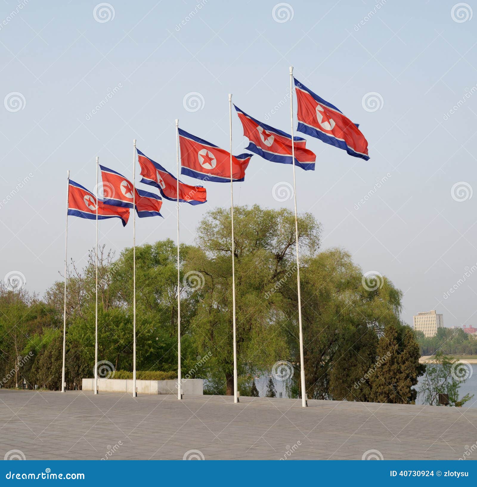 DPRK (North Korea) Flags in Pyongyang Stock Photo - Image of authority ...