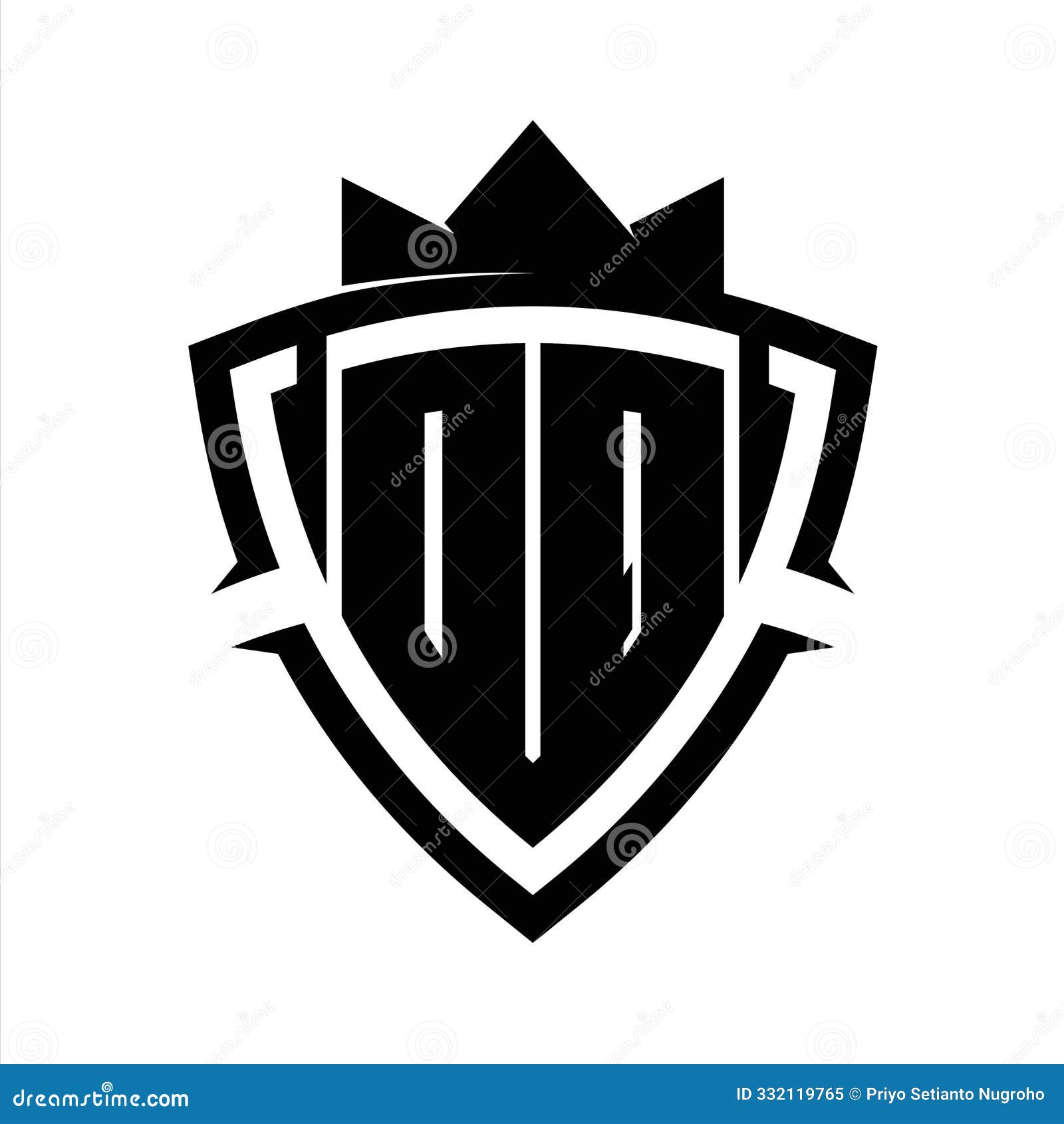DQ Letter Bold Monogram Triangle Curve Shield Shape with Crown Black ...
