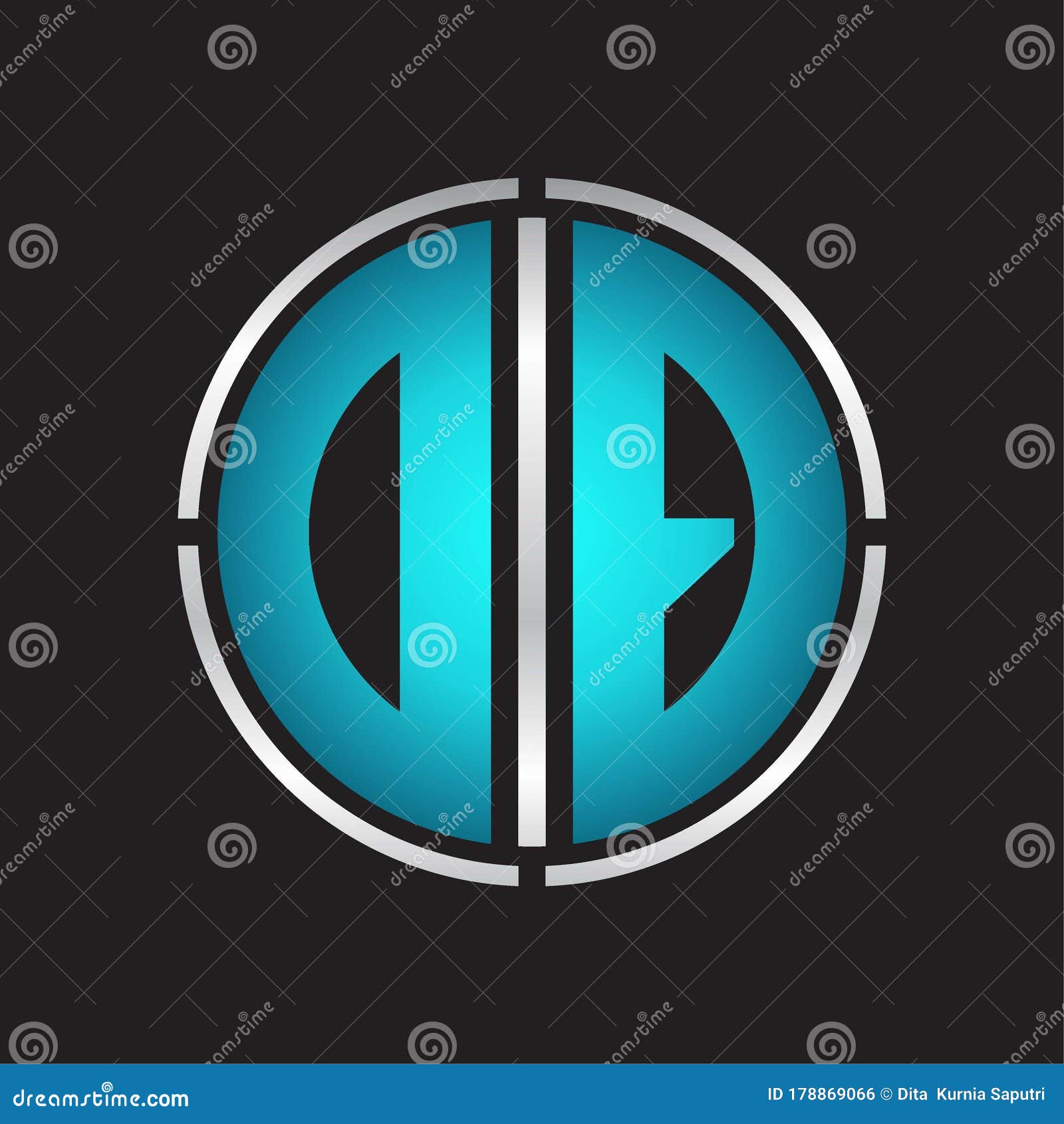DQ Logo Initial with Circle Line Cut Design Template on Blue Colors ...
