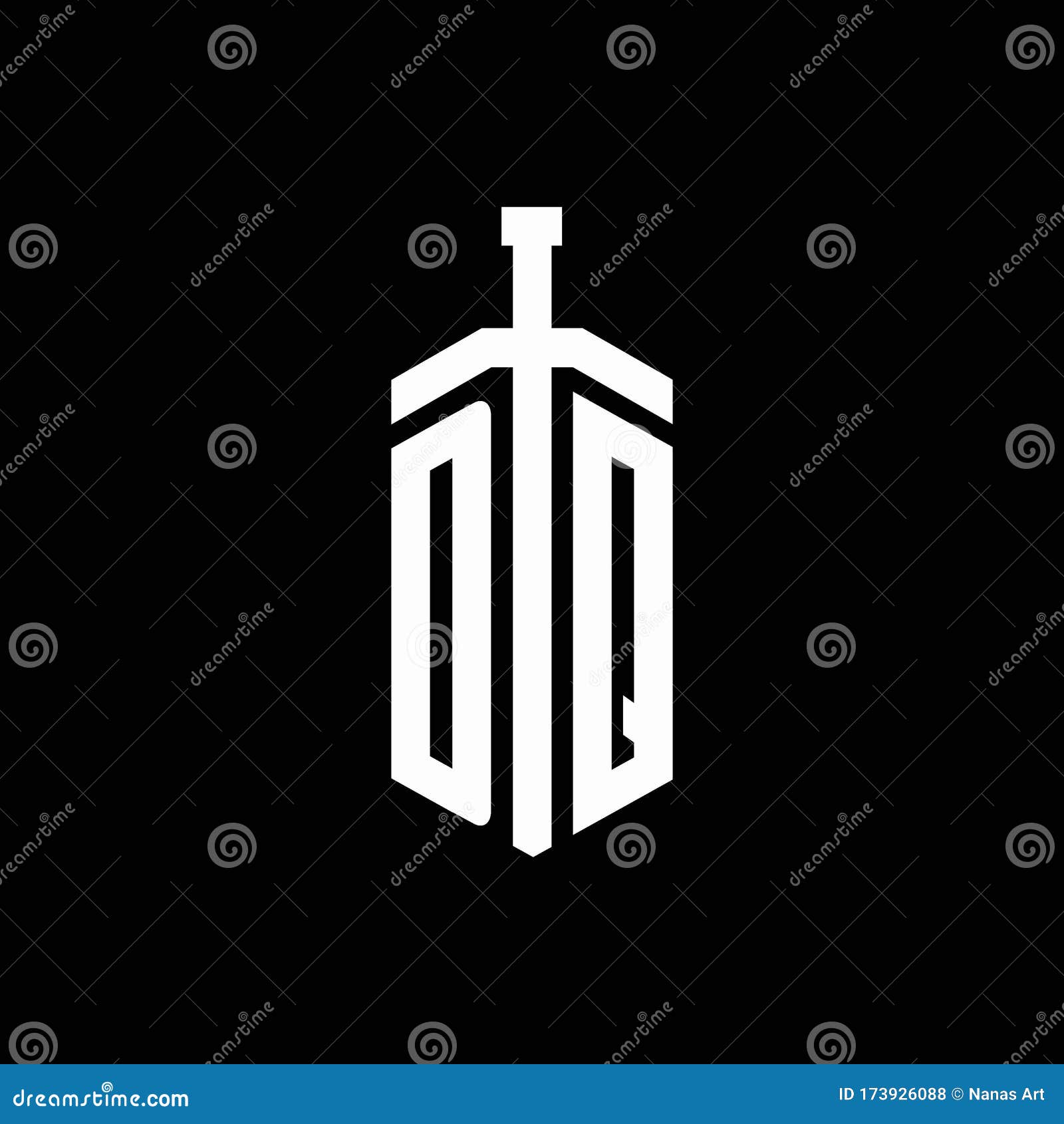 DQ Logo Monogram with Sword Element Ribbon Design Template Stock Vector ...