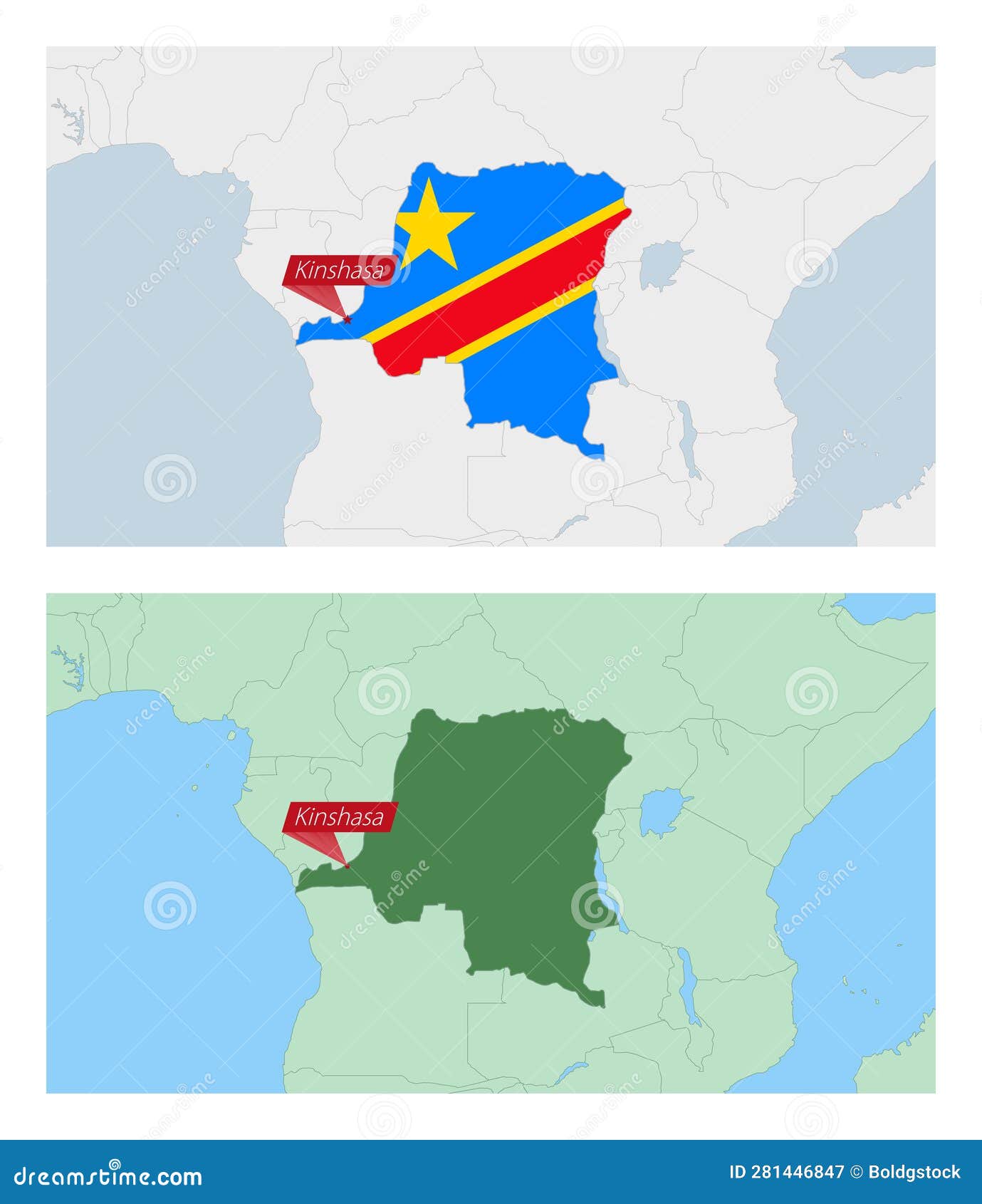 DR Congo Map with Pin of Country Capital. Two Types of DR Congo Map ...