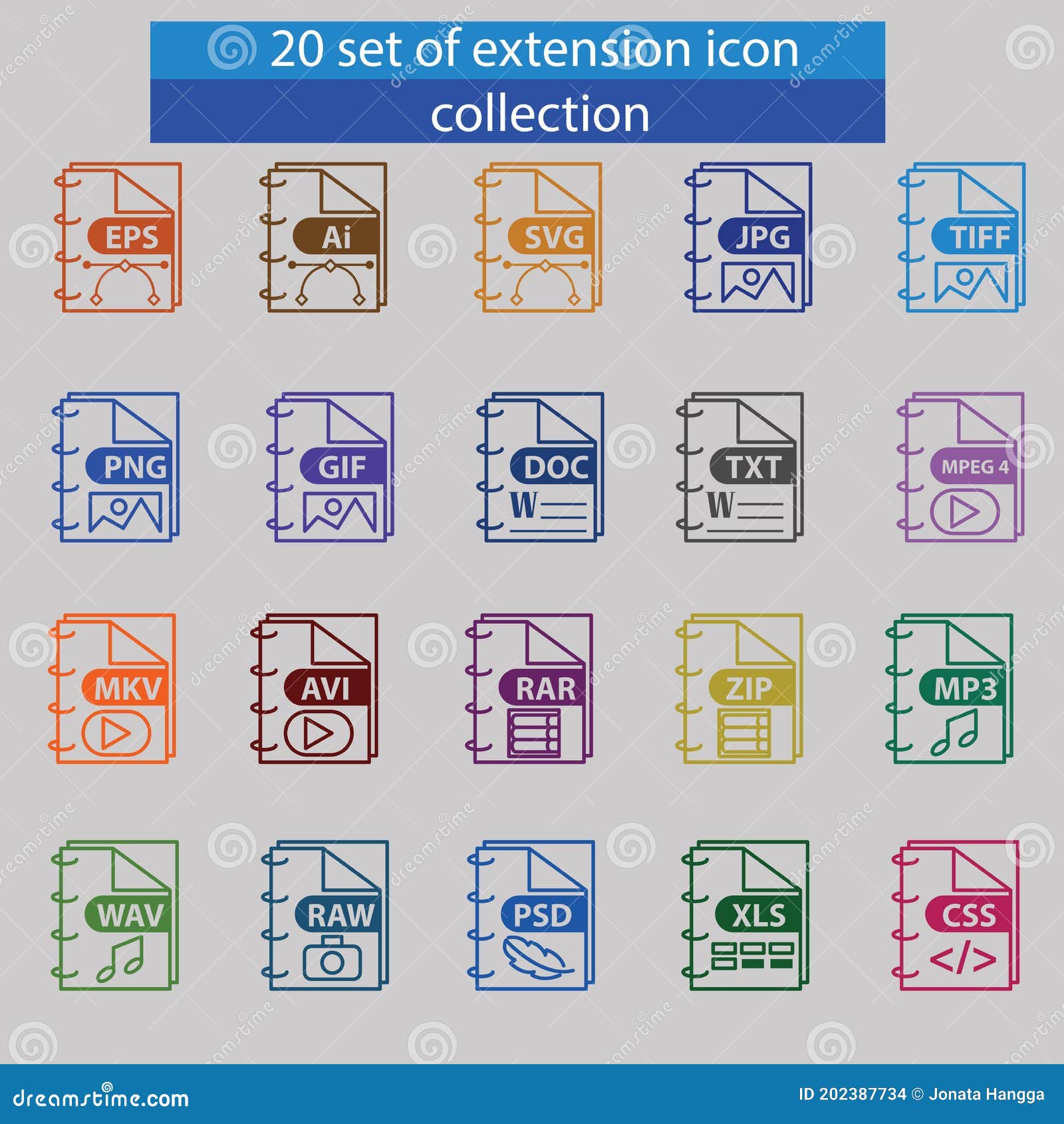 20 Set Extension Files Icon Collection Stock Vector - Illustration of ...