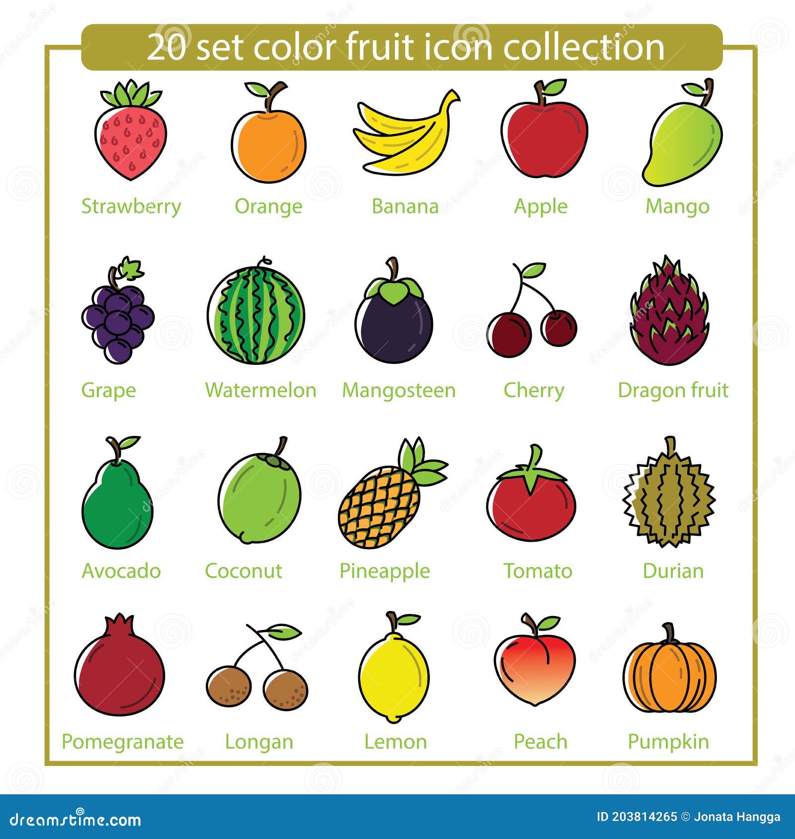 20 Set Fruit Icon Collection Stock Illustration - Illustration of ...