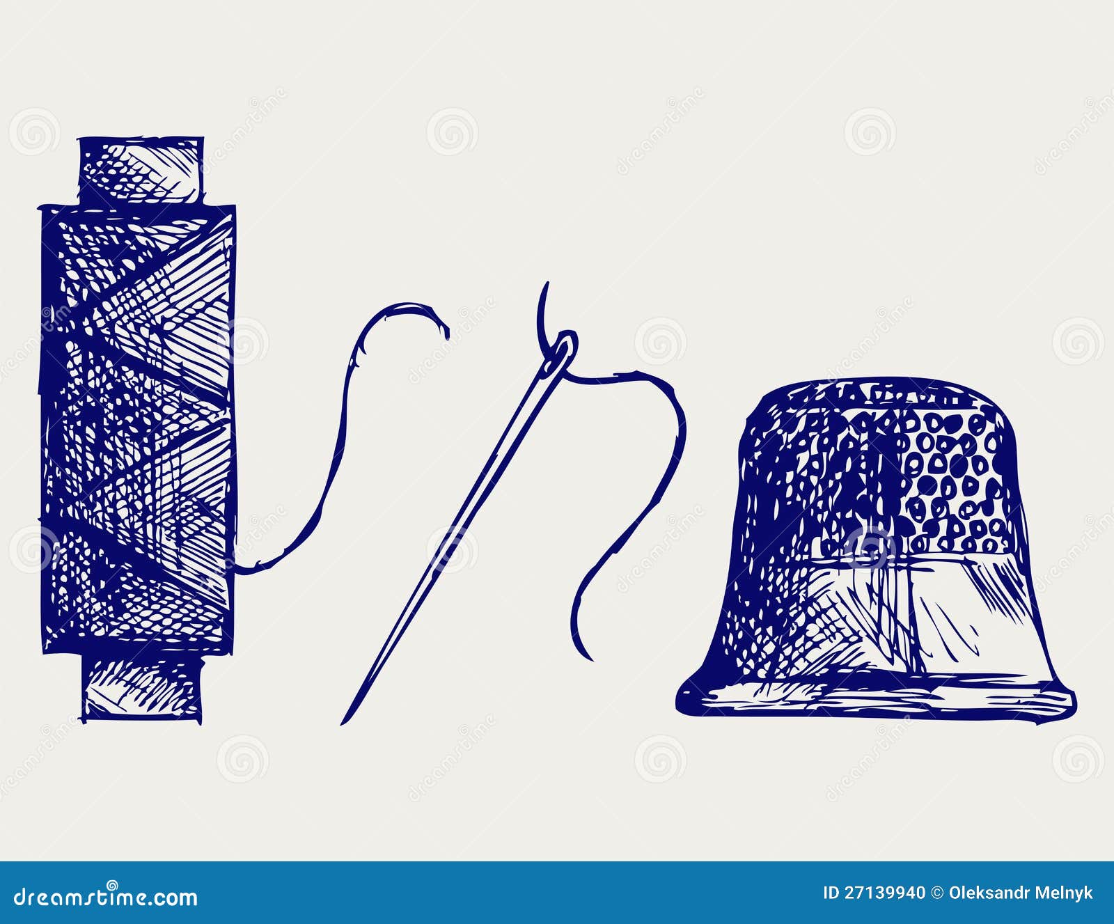 Draad, Naald En Vingerhoedje Vector Illustratie - Illustration of trek ...