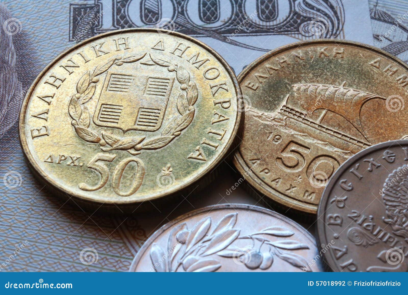 Drachma coins of greece stock photo. Image of flag, islands - 57018992