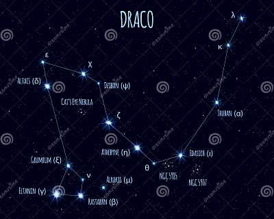 Draco Constellation, Vector Illustration with the Names of Basic Stars ...