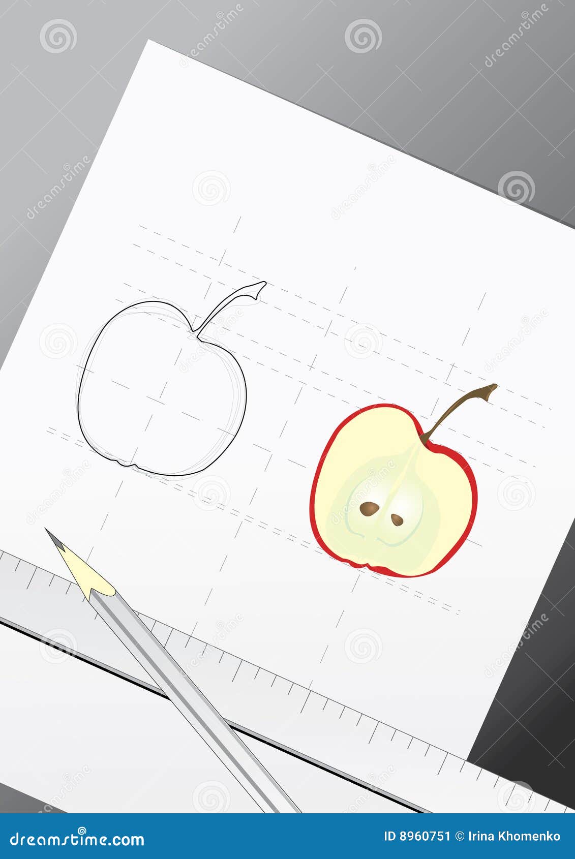 Draft of apple stock vector. Illustration of pencil, sheet - 8960751