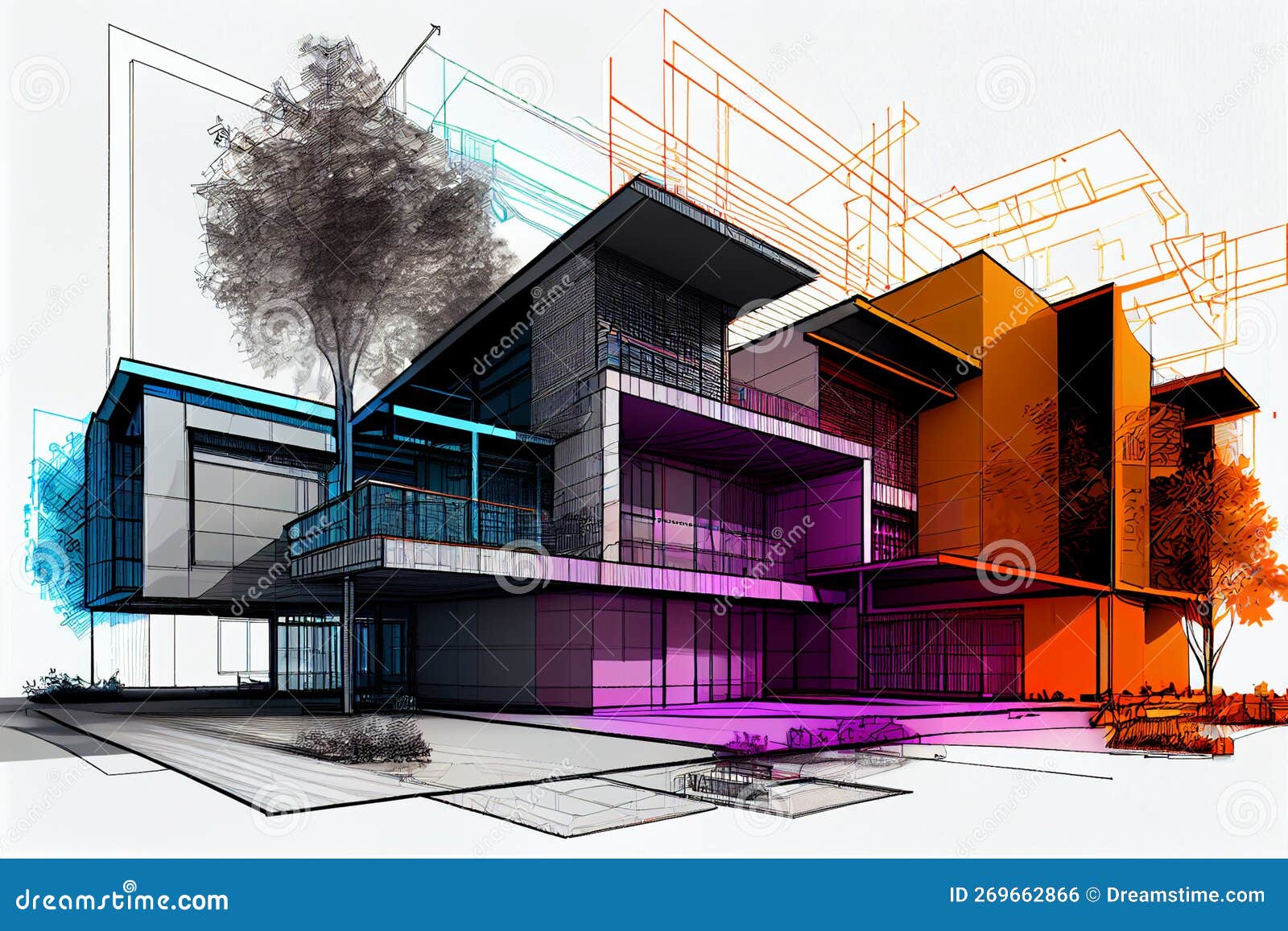 Draft of Architectural Design Stock Illustration - Illustration of home ...