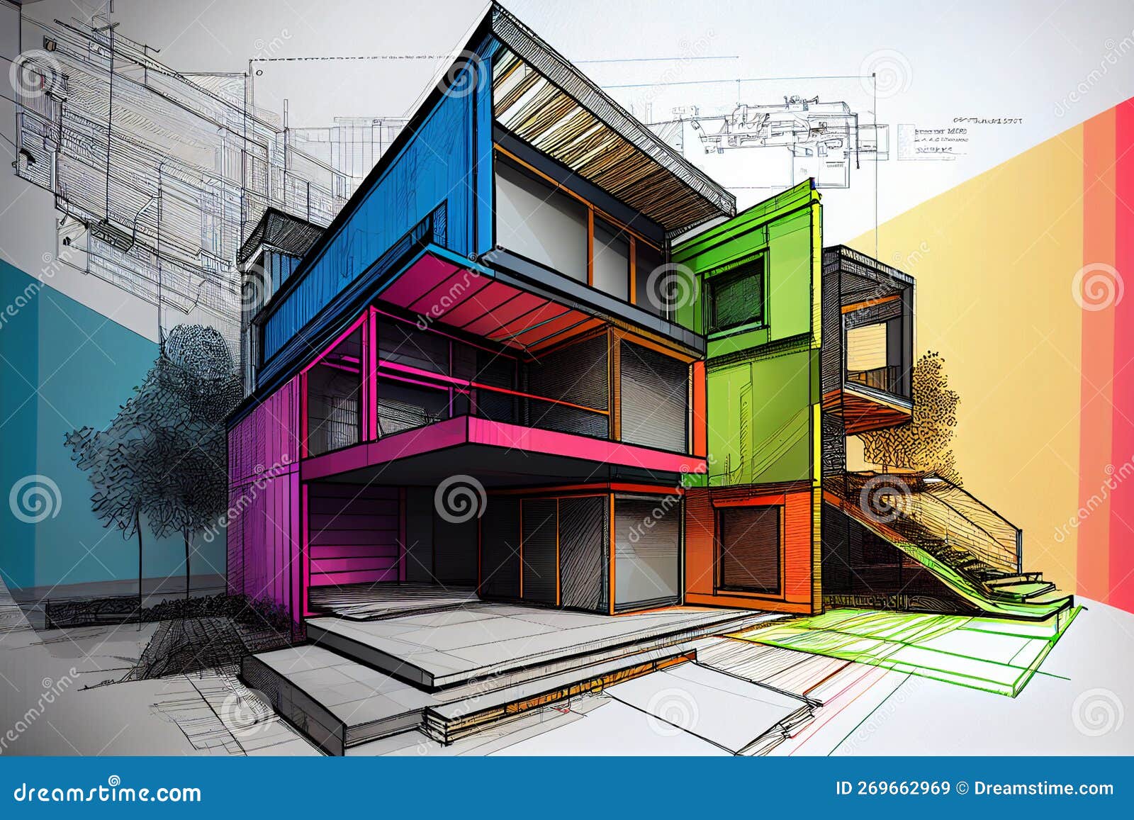 Draft of Architectural Design Stock Illustration - Illustration of line ...