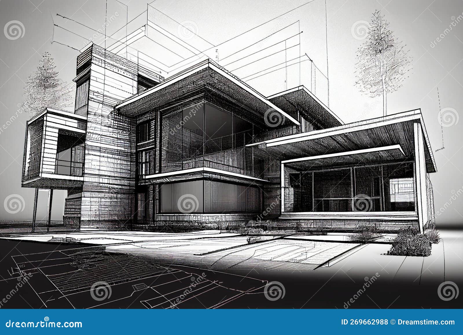 Draft of Architectural Design Stock Illustration - Illustration of ...