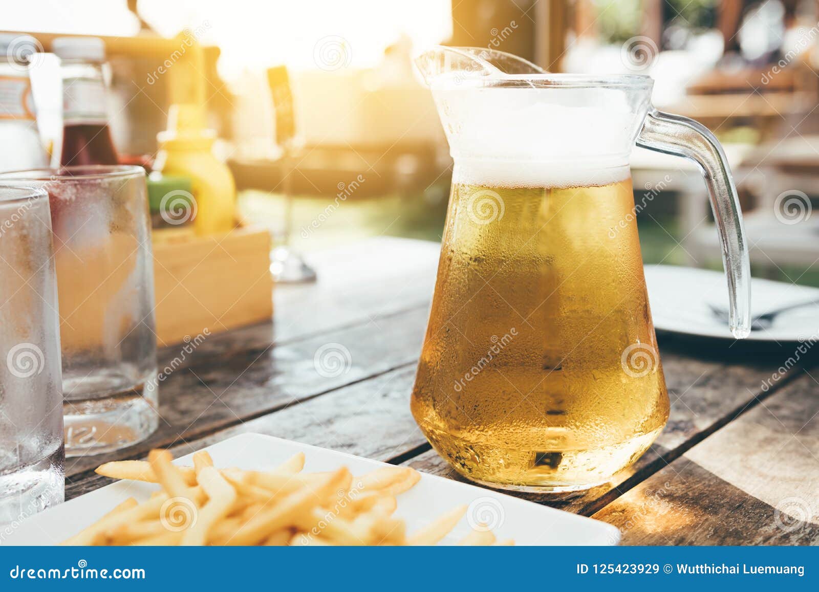 Draft Beer and French Fires on Table. Stock Image - Image of beverage ...