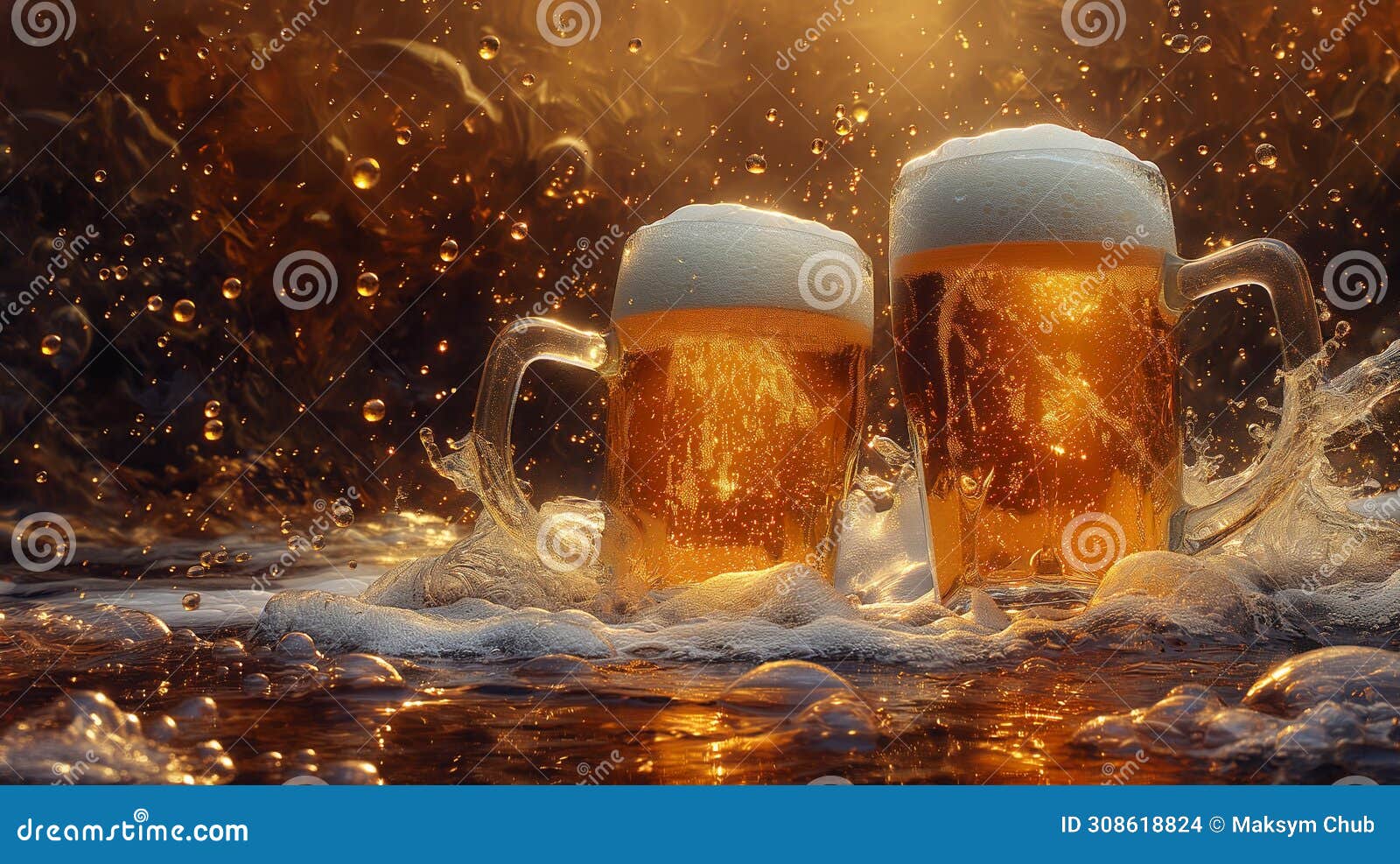 Draft Beer Glasses on Wet Table in Setting Sun Rays, Perfect for ...