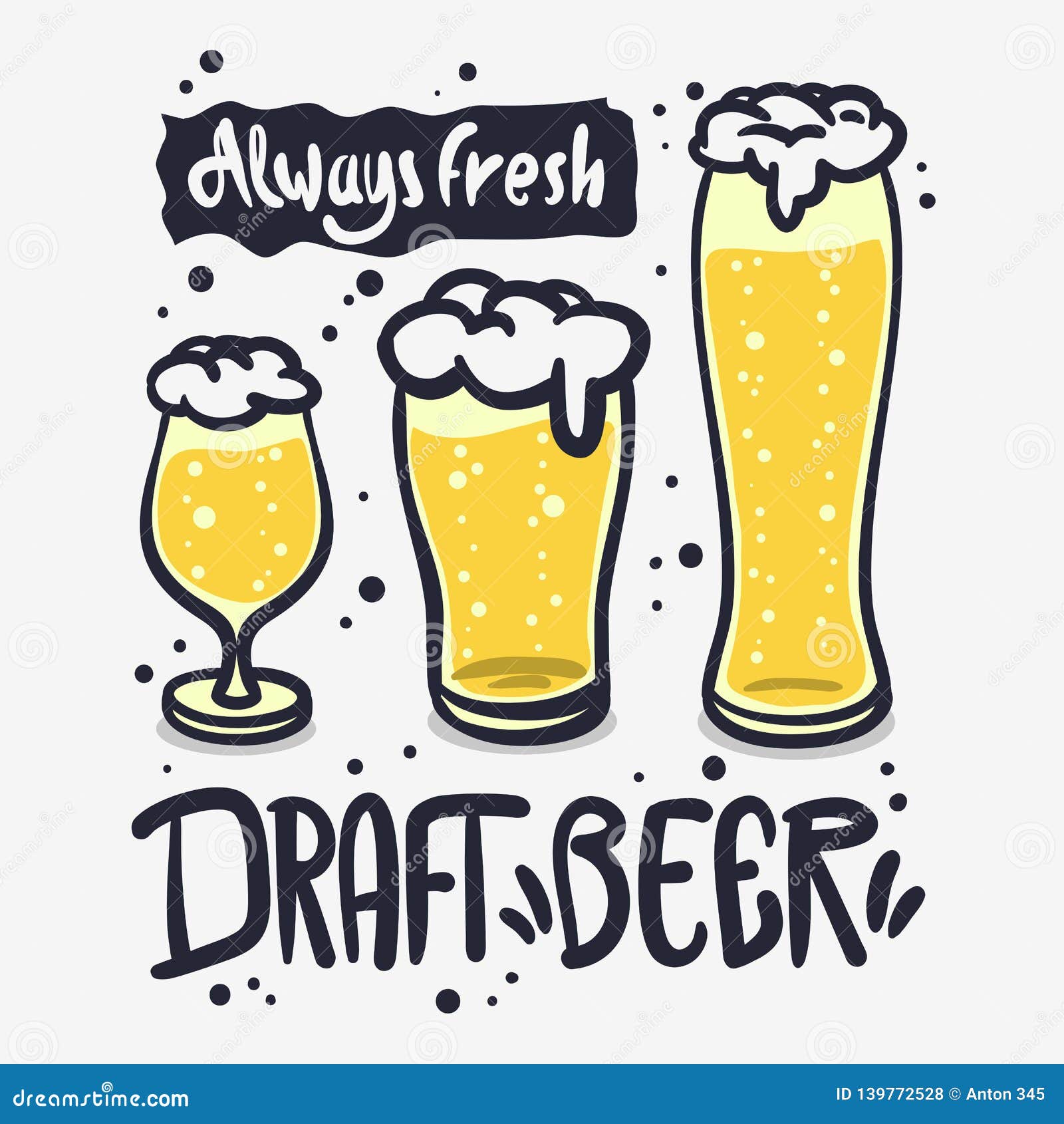 Draft Beer Hand Drawn Vector Design on a White Background Stock Vector ...