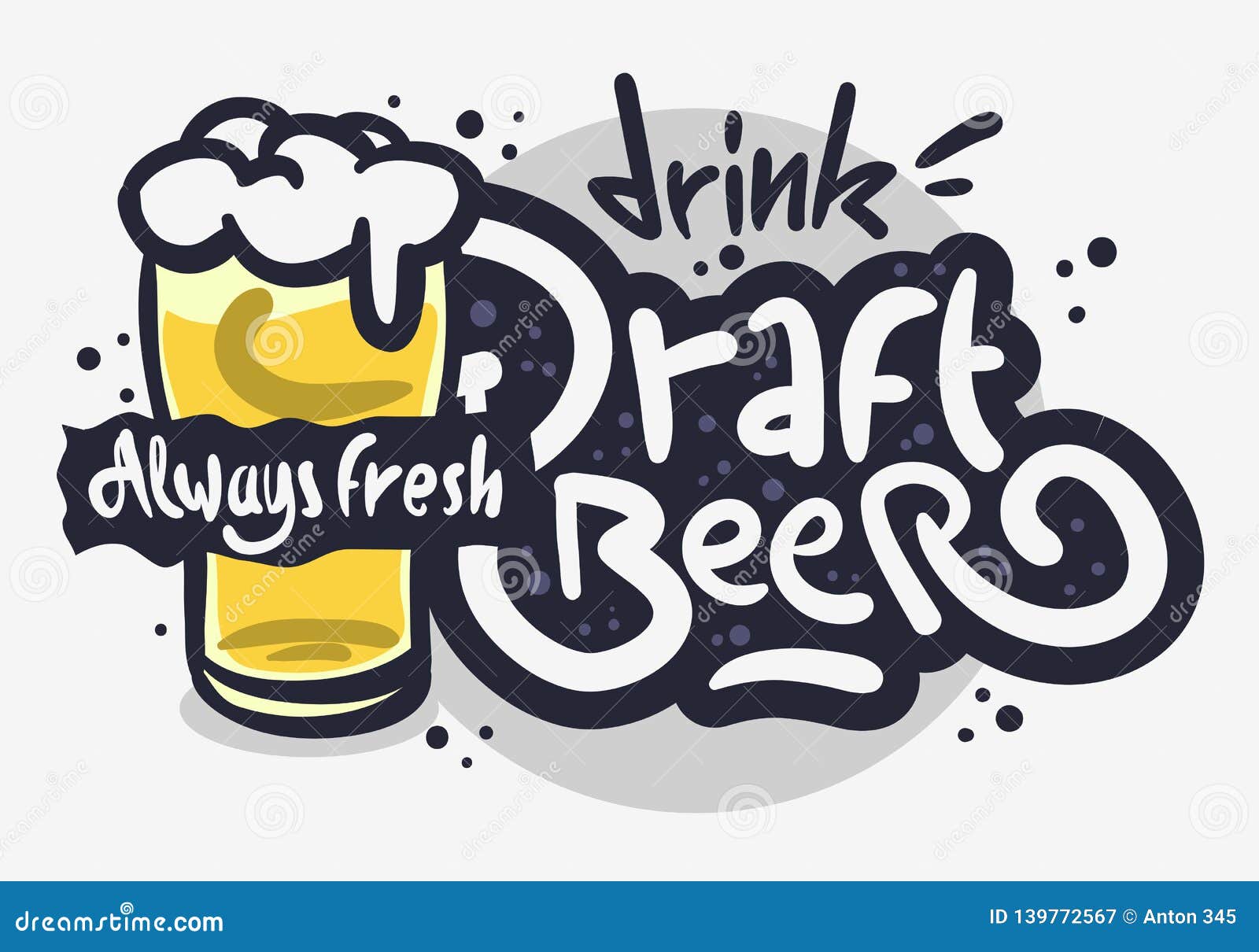 Draft Beer Hand Drawn Vector Design on a White Background Stock Vector ...