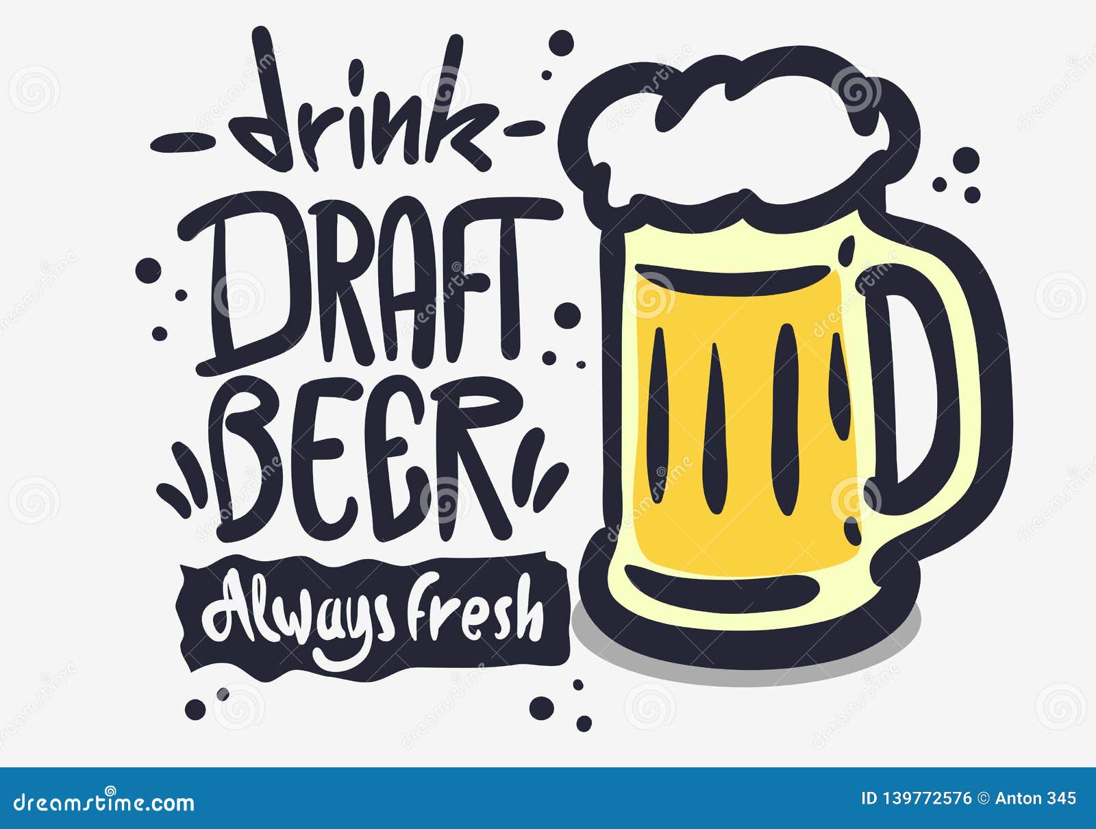 Draft Beer Hand Drawn Vector Design on a White Background Stock Vector ...