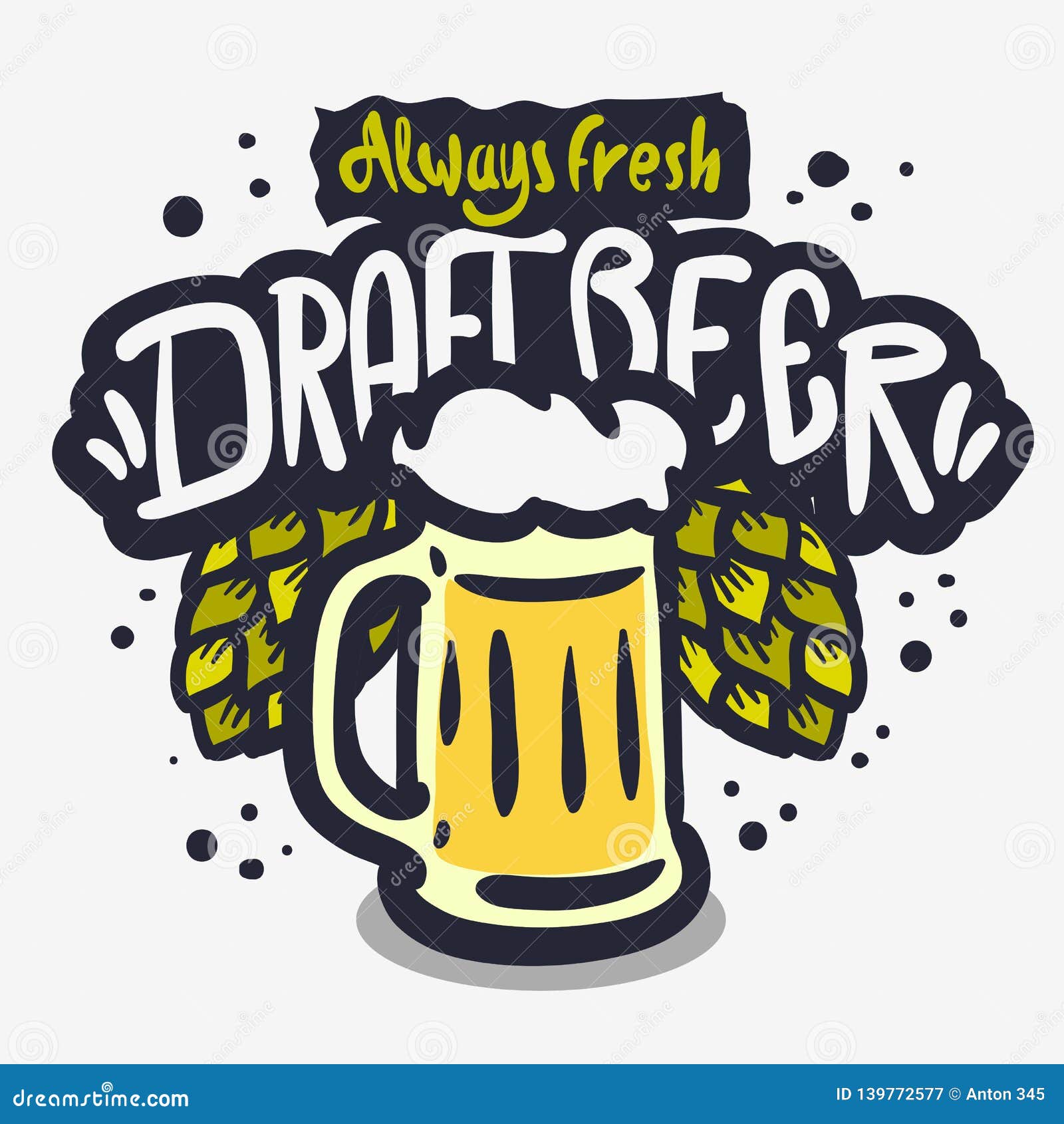 Draft Beer Hand Drawn Vector Design on a White Background with a Mug of ...