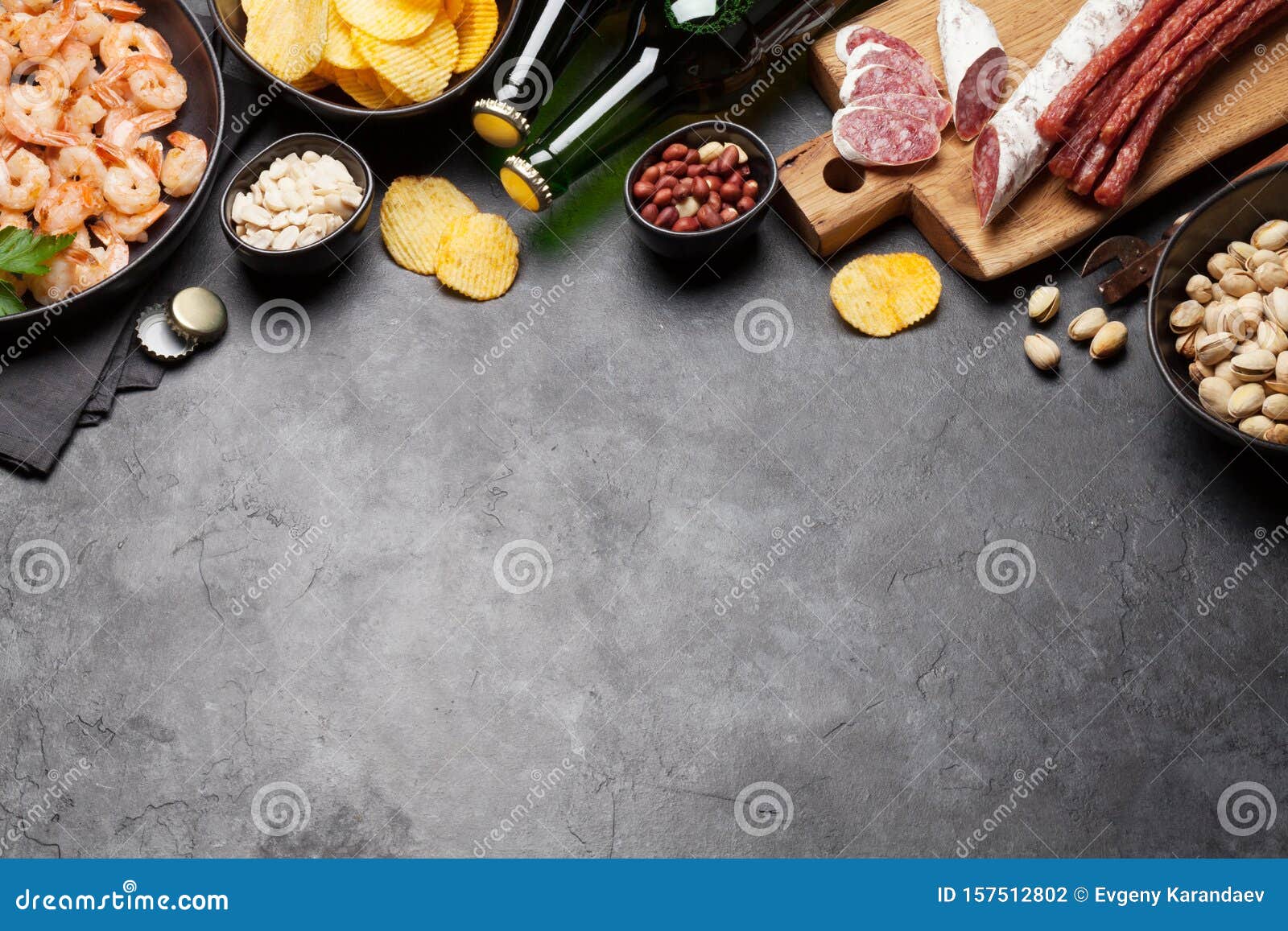 Draft beer and snacks stock photo. Image of board, meat - 157512802