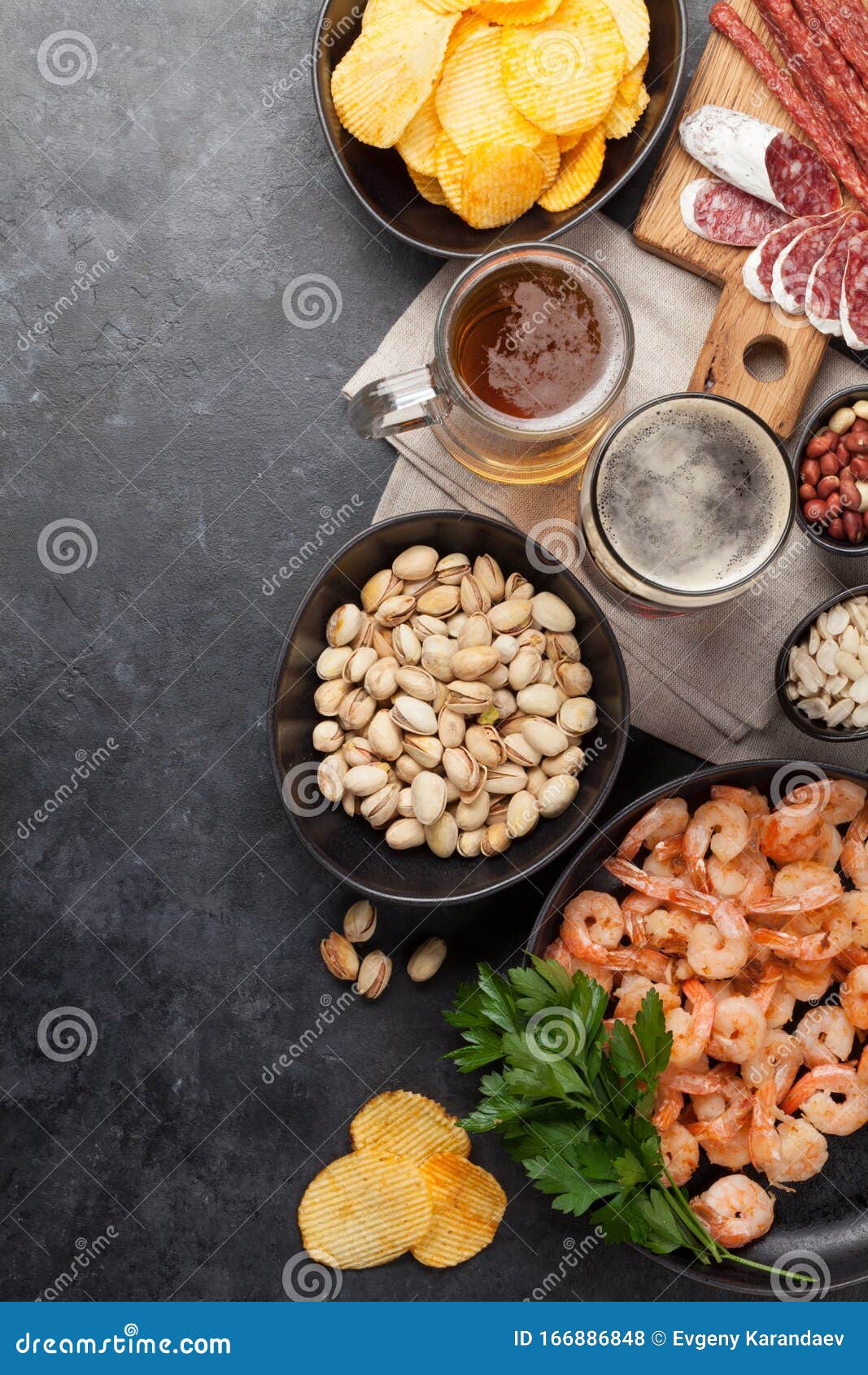 Draft beer and snacks stock photo. Image of menu, glass - 166886848
