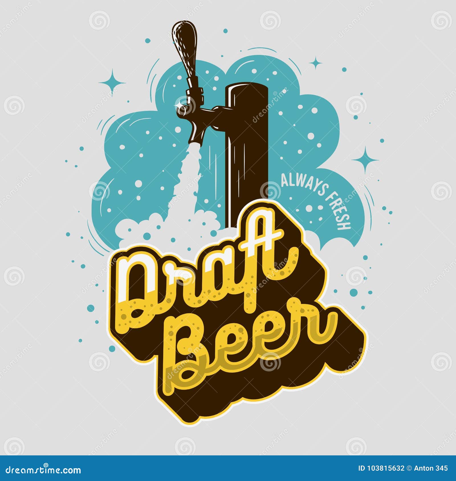 Draft Beer Tap with Foam Poster Print Design for Promotion. Vector ...