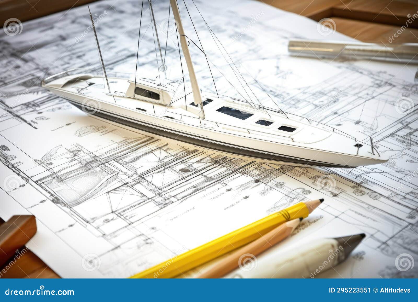 Draft Blueprints of Catamaran on Drafting Table Stock Image - Image of ...