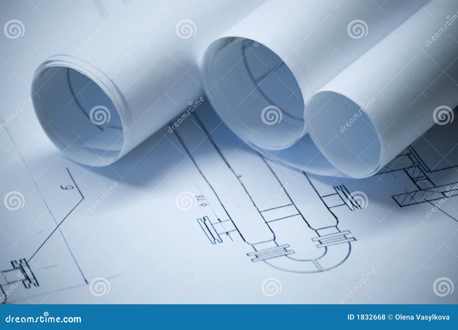 Draft paper rolls stock photo. Image of blueprints, designer - 1832668