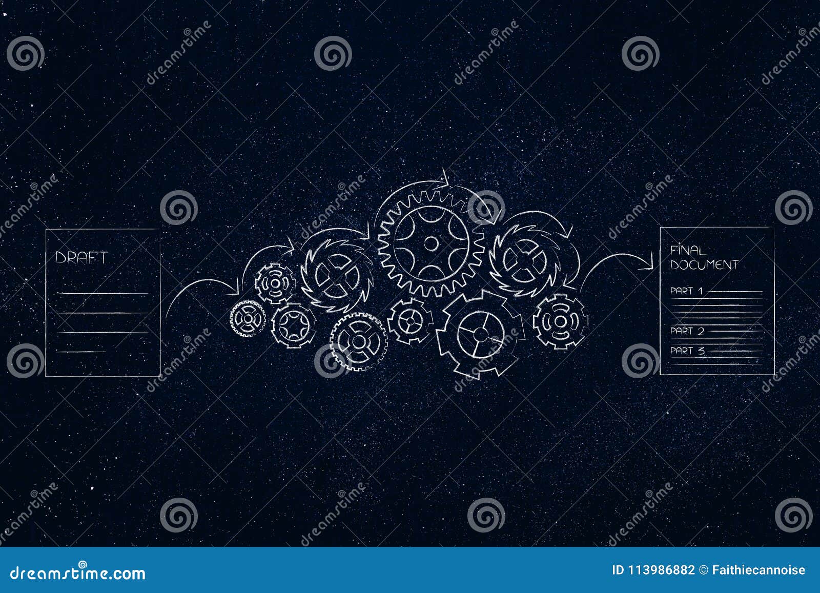 From Draft To Final Document with Gearwheel Mechanism in between Stock ...