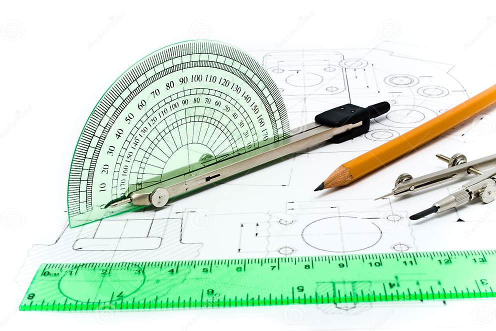 Draft on a White Background Stock Image - Image of designer, measure ...