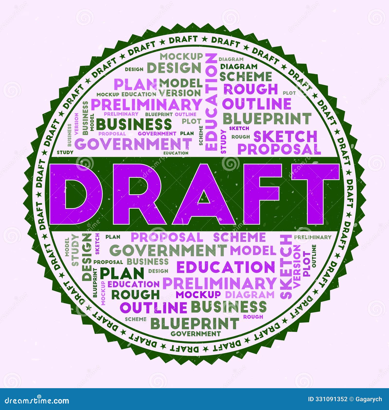 DRAFT Word Image. Draft Concept with Word Clouds and Round Text Stock ...