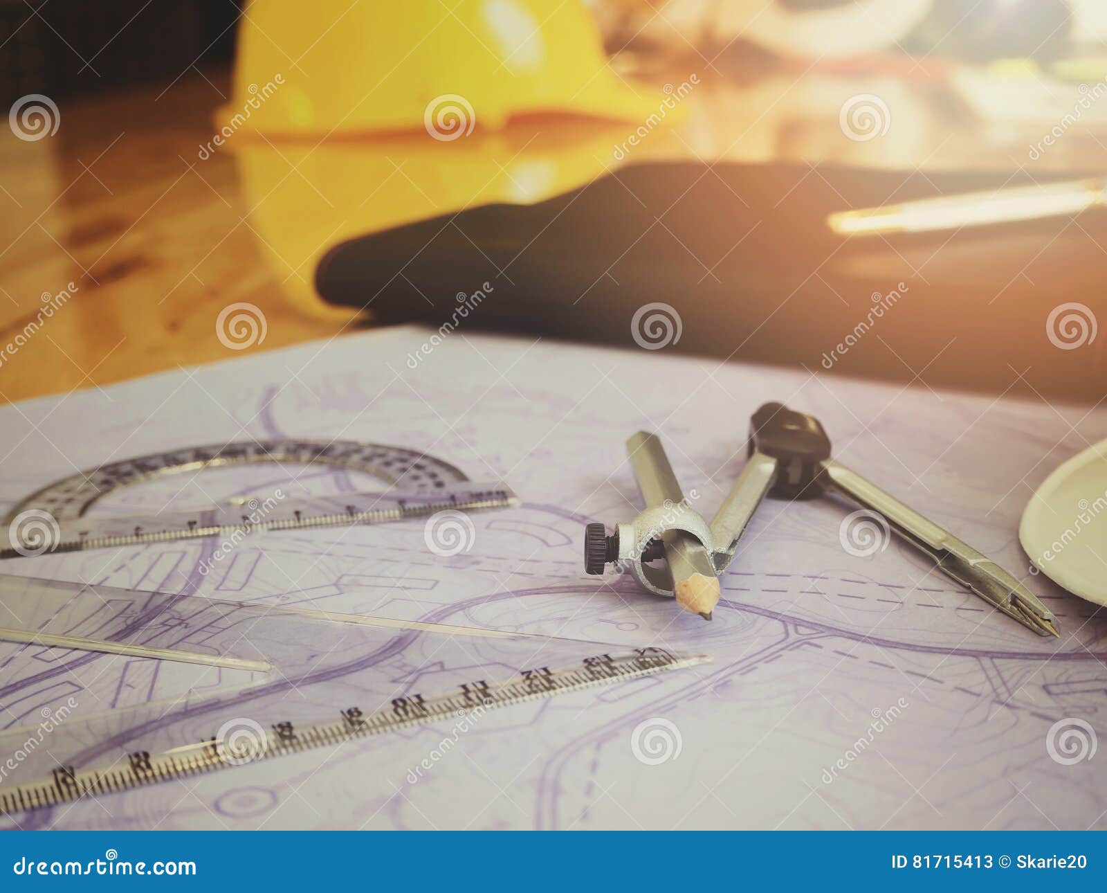 Drafting Compass And Rulers On Blueprints. Royalty-Free Stock Photo ...